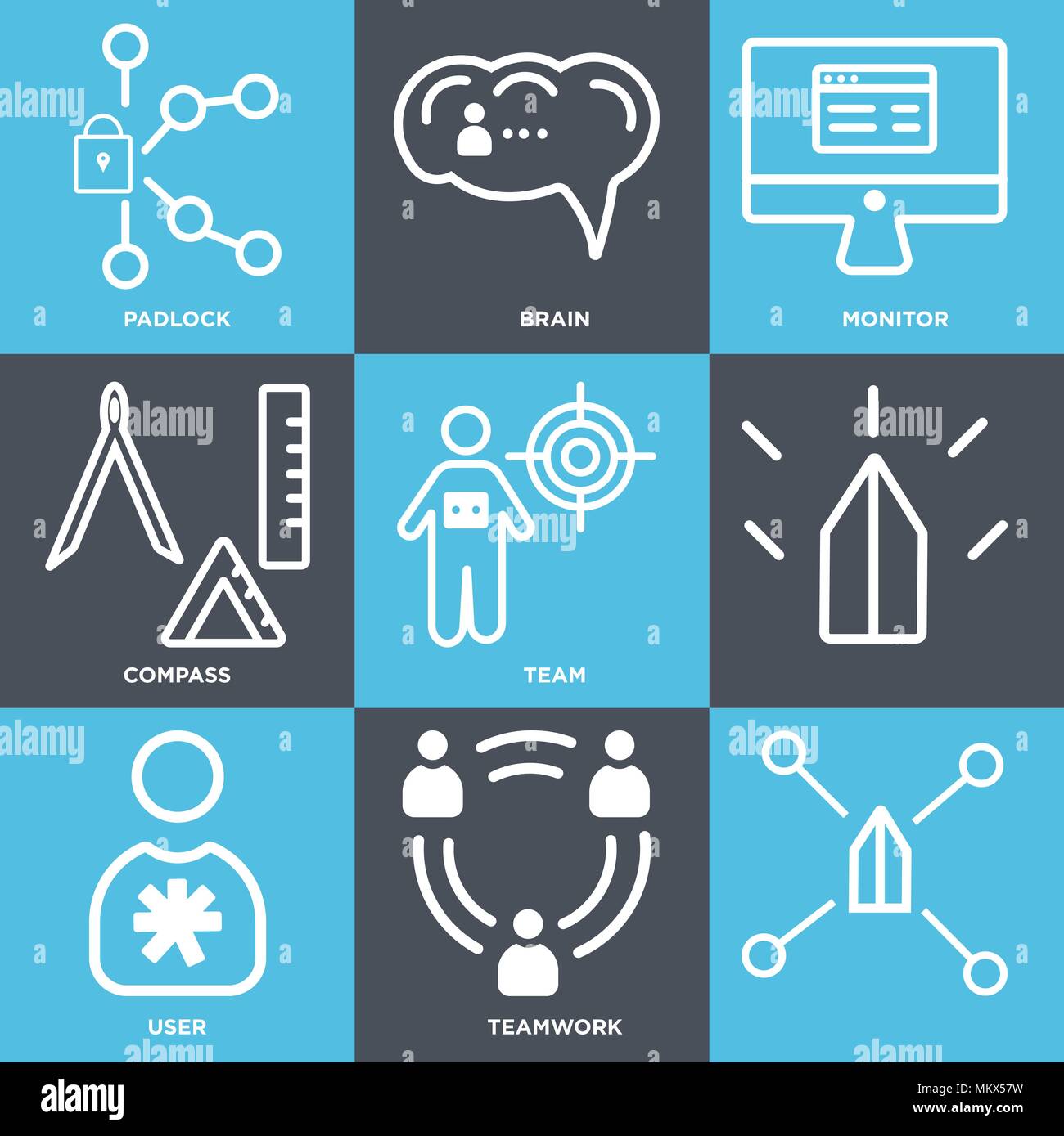 Set Of 9 simple editable icons such as Teamwork, User, Team, Compass ...