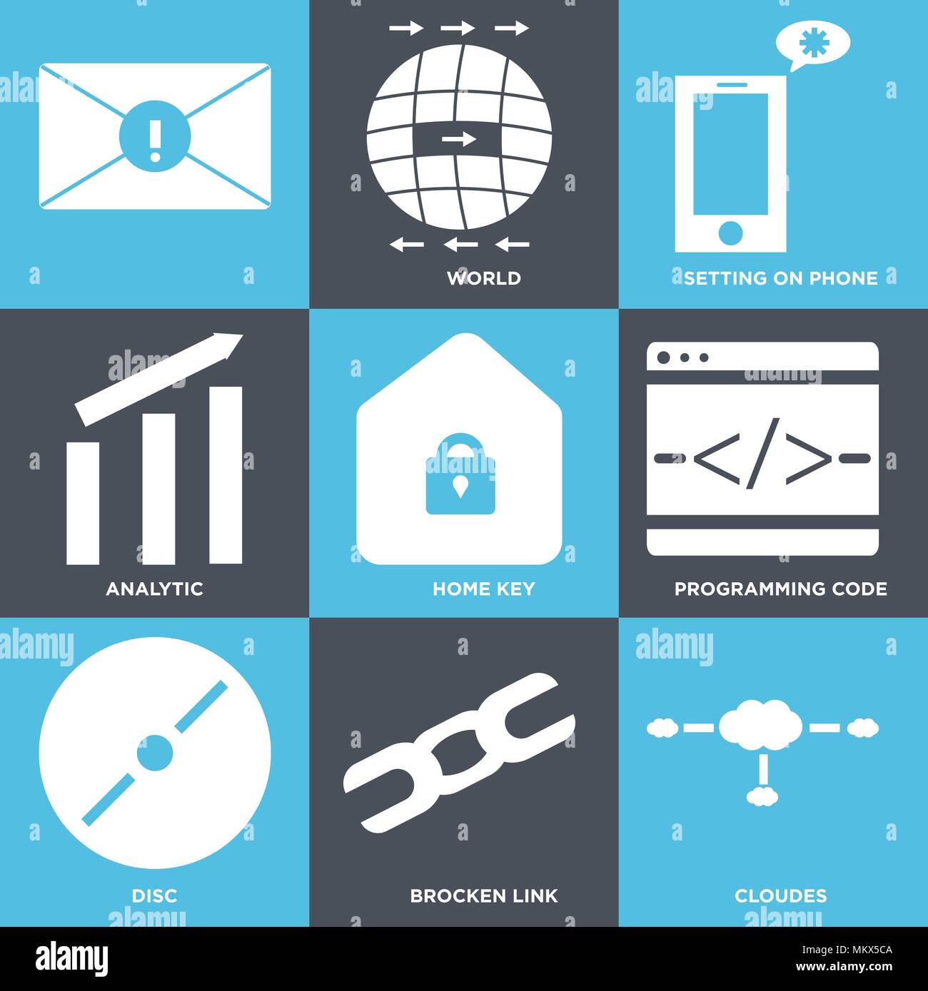 Set Of 9 Simple Editable Icons Such As Cloudes Brocken Link Disc Programming Code Home Key