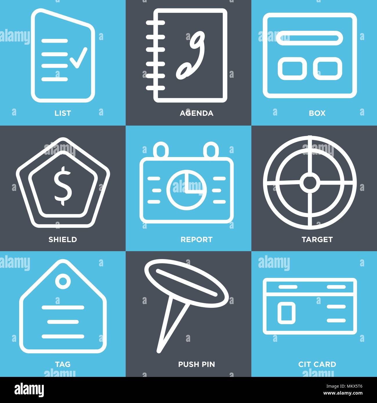 Set Of 9 simple editable icons such as Cit card, Push pin, Tag, Target ...