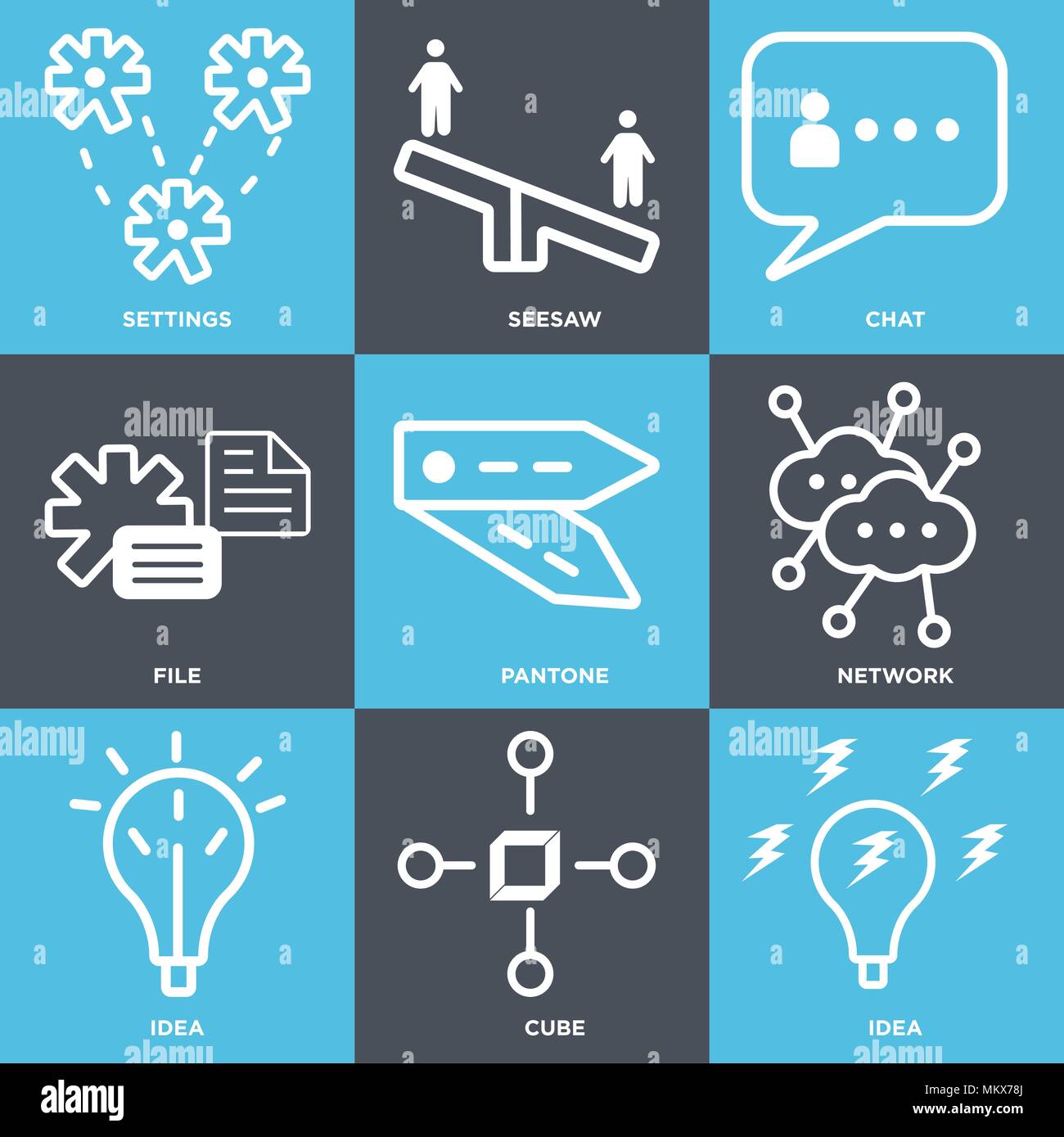 Set Of 9 simple editable icons such as Idea, Cube, Network, Pantone ...