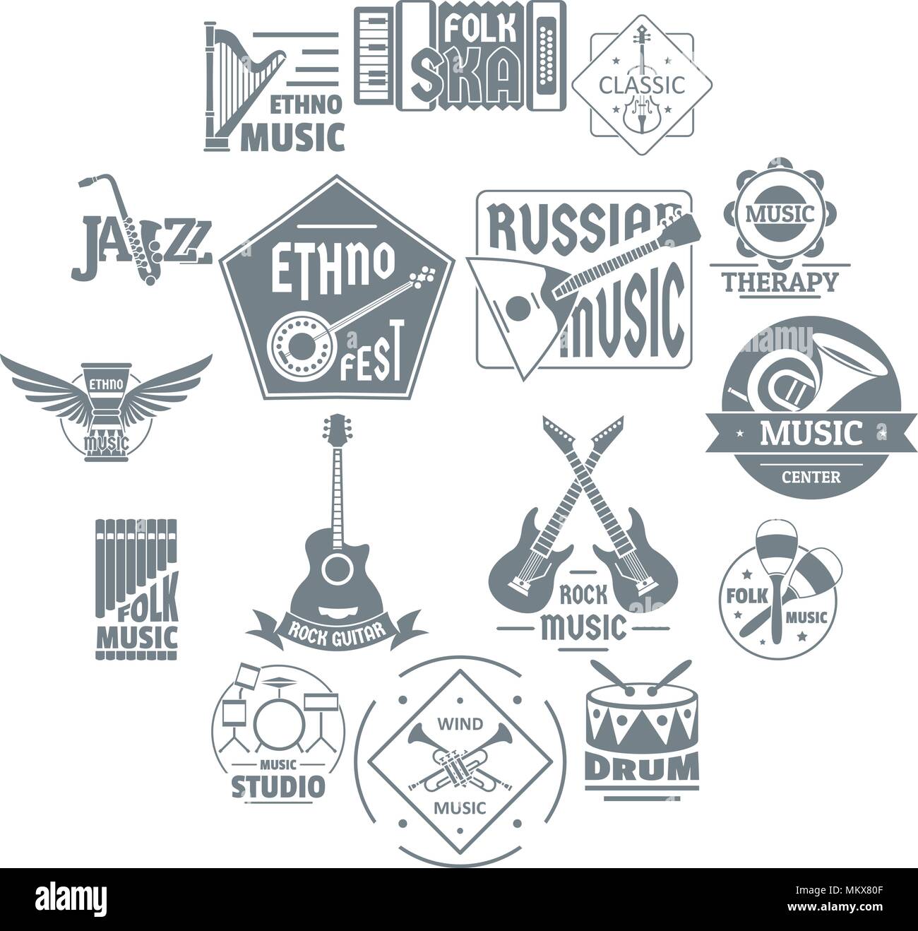 Musical instruments logo icons set, simple style Stock Vector Image ...