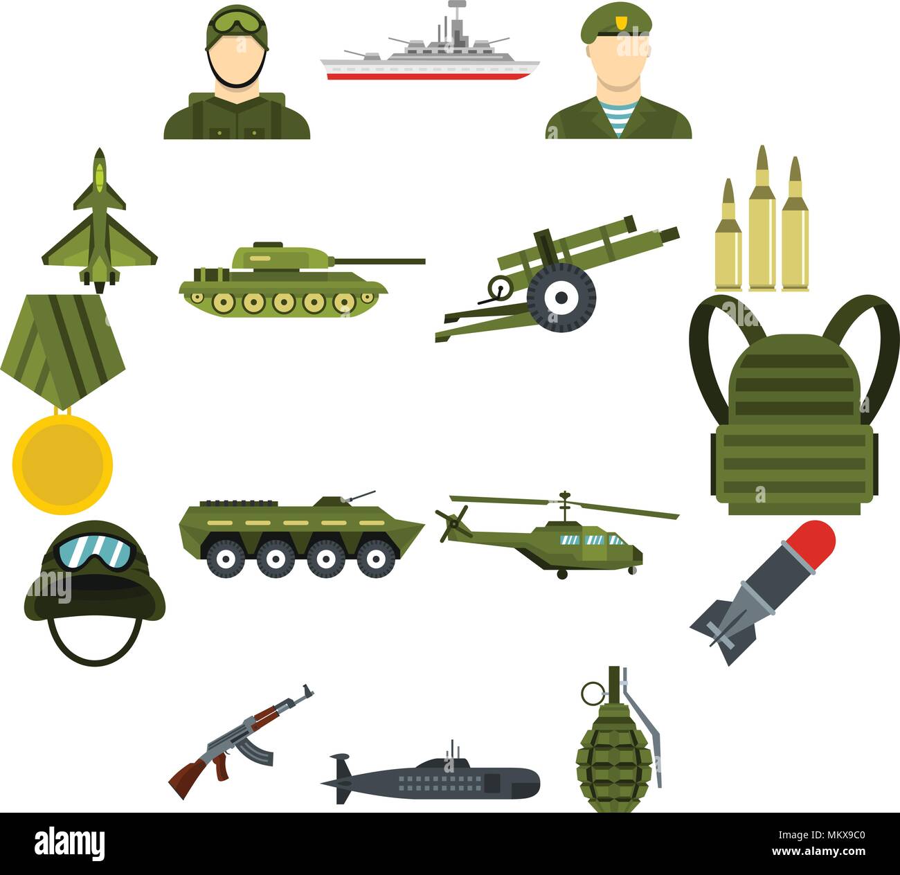Military icons set, flat style Stock Vector Image & Art - Alamy