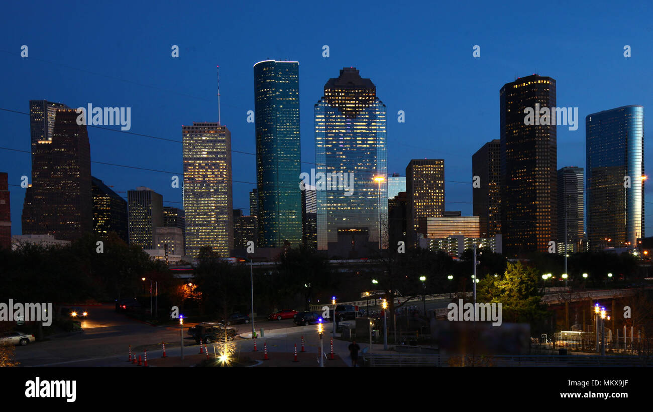 A View of Houston, Texas city center after dark Stock Photo - Alamy
