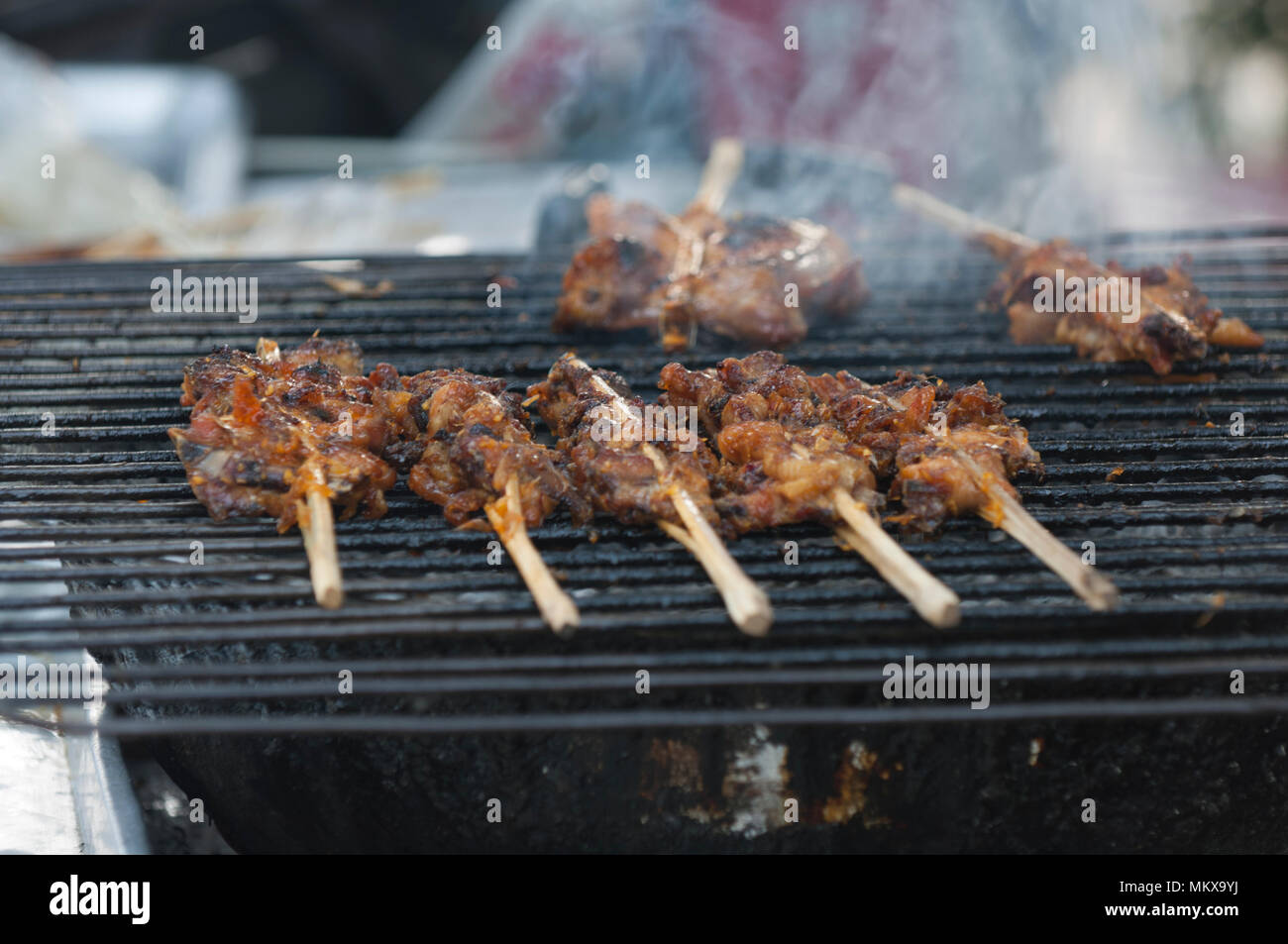 Chicken satay on barbecue, Ayuthaya, Thailand Stock Photo - Alamy