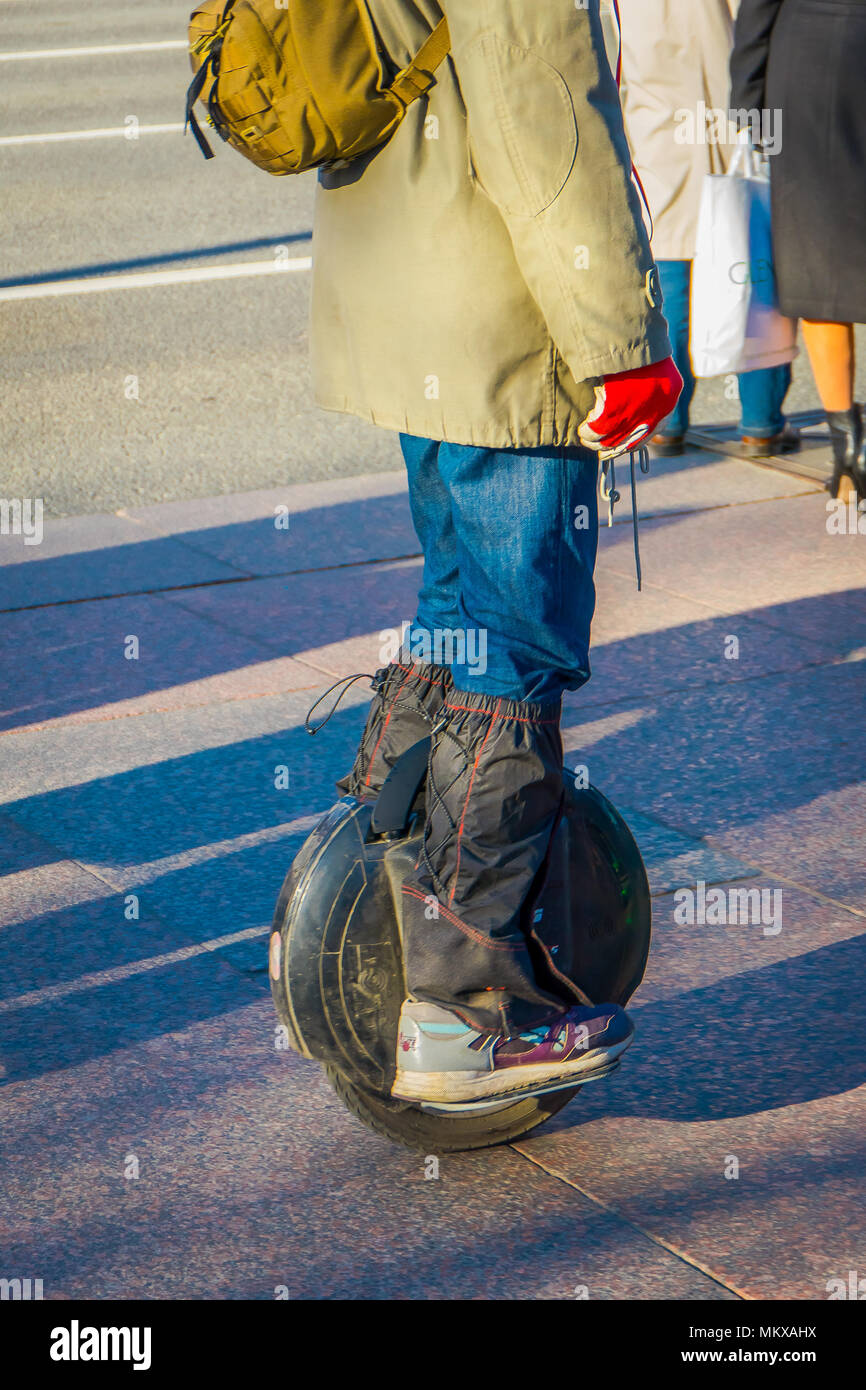 ST. PETERSBURG, RUSSIA, 02 MAY 2018: Outdoor view of unidentified woman ...