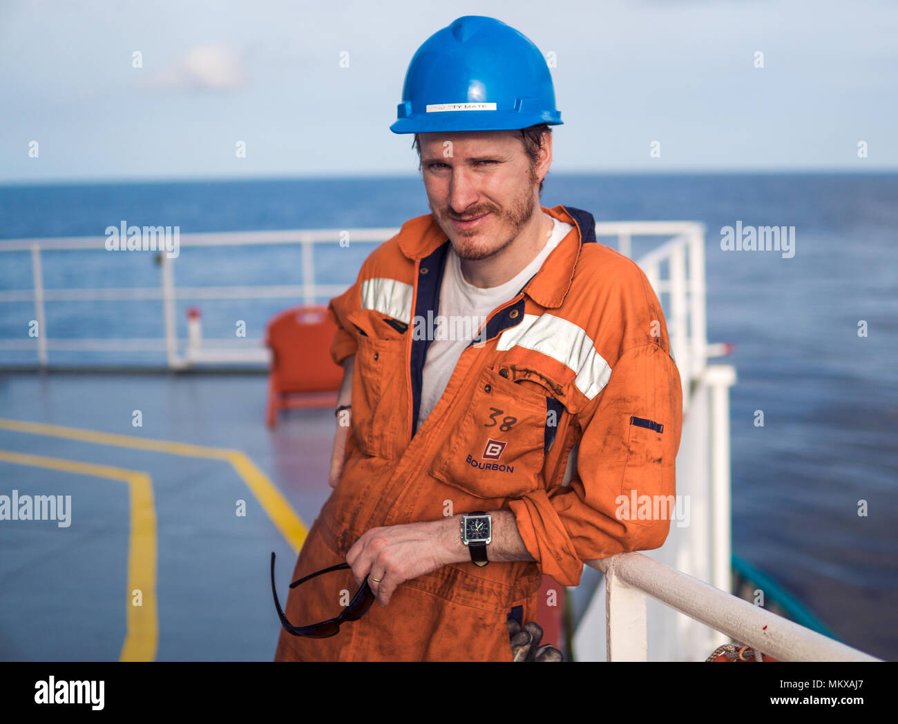 Marine Deck Officer or Chief mate on deck of ship Stock Photo - Alamy