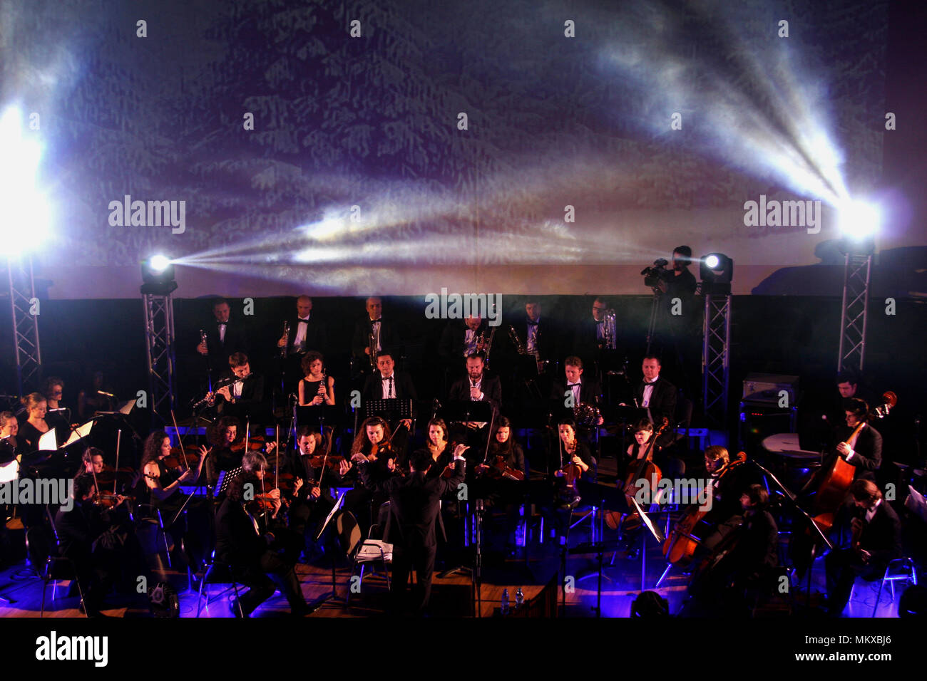 Orchestra during show Stock Photo - Alamy
