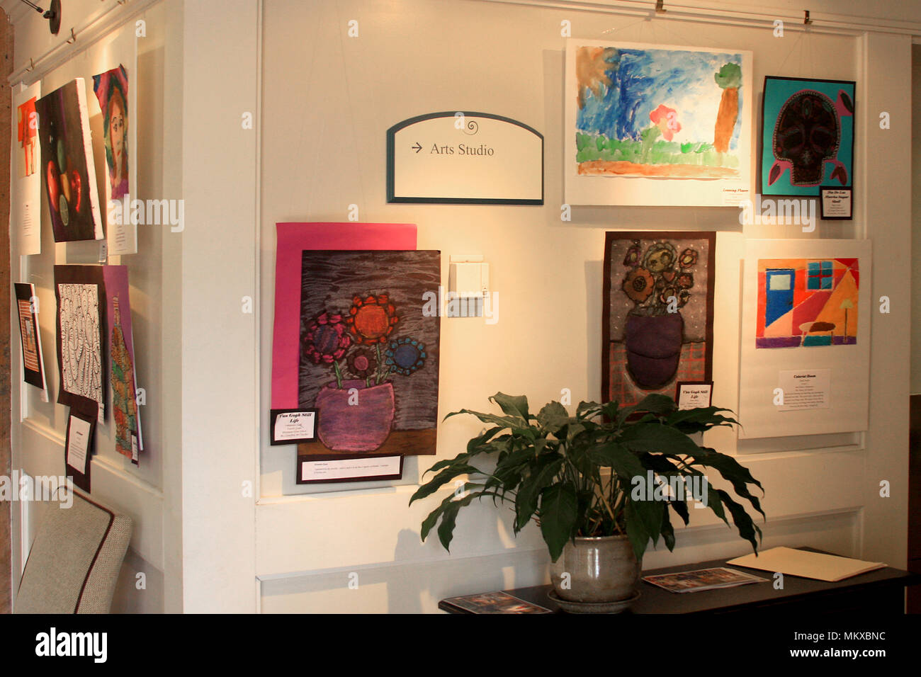 Student artwork displayed in gallery Stock Photo - Alamy