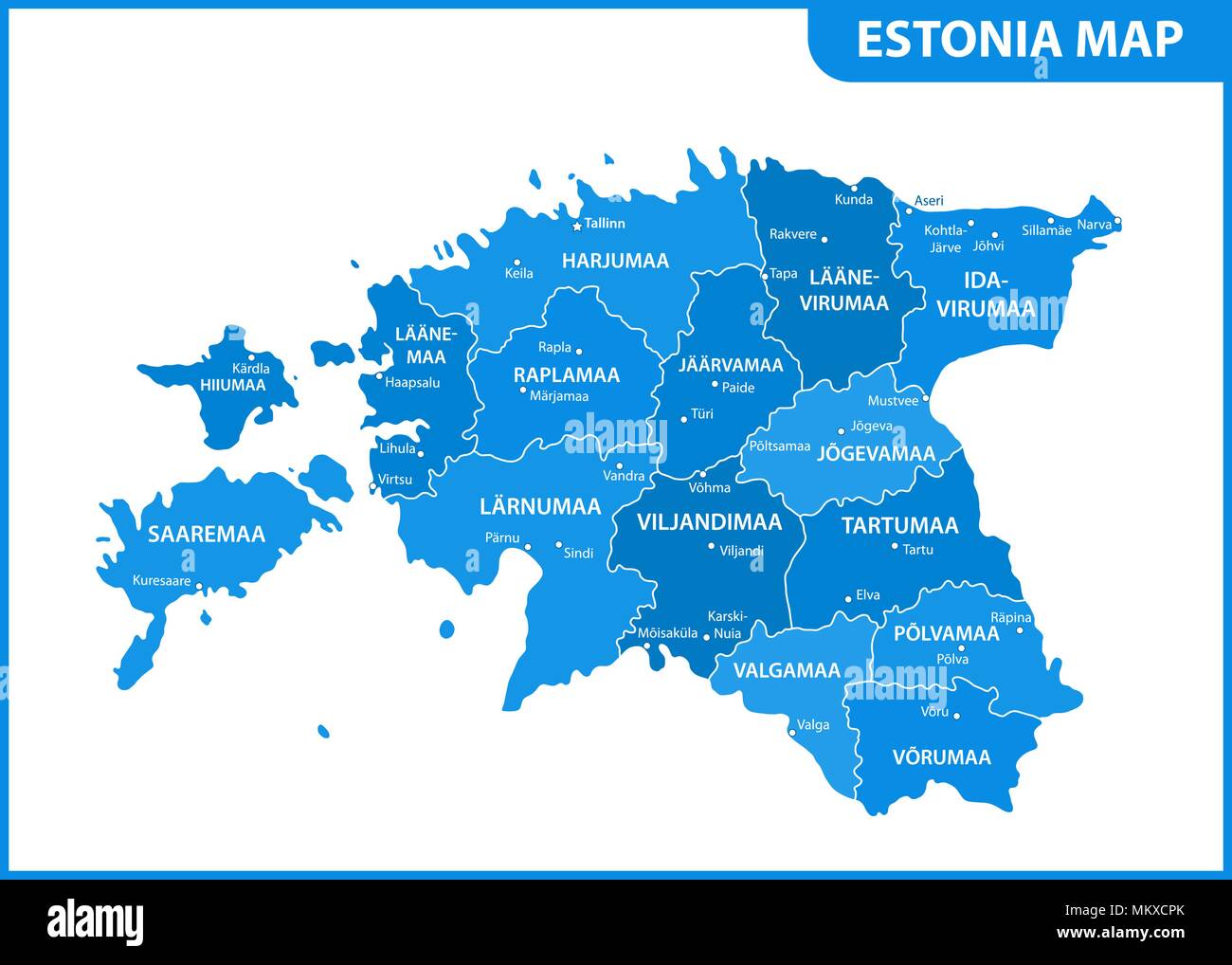 The detailed map of Estonia with regions or states and cities, capital ...