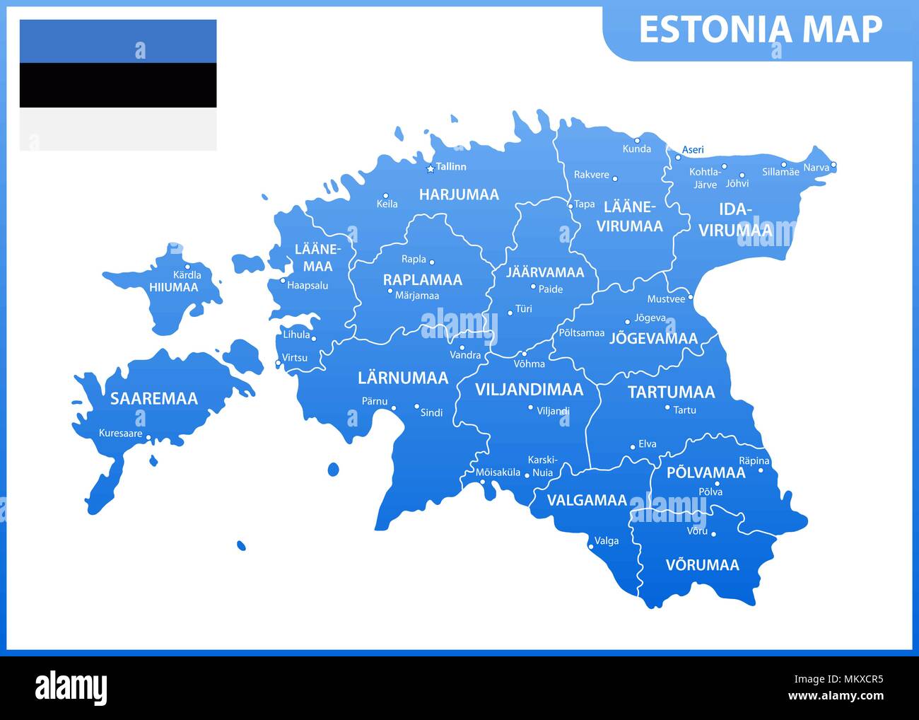 The detailed map of Estonia with regions or states and cities, capital ...