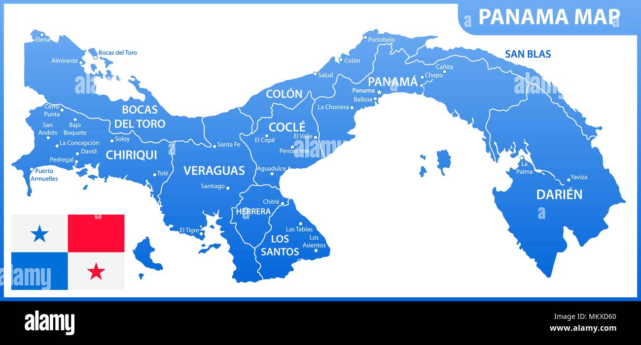 The detailed map of Panama with regions or states and cities, capital ...