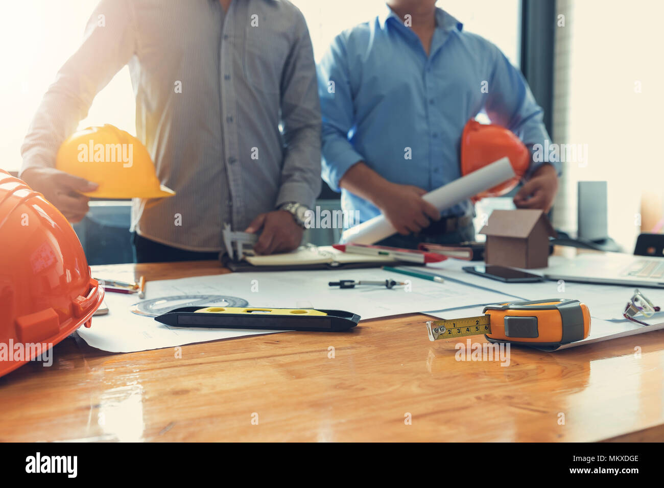Engineer and Architect concept, Engineer Architects office team working ...