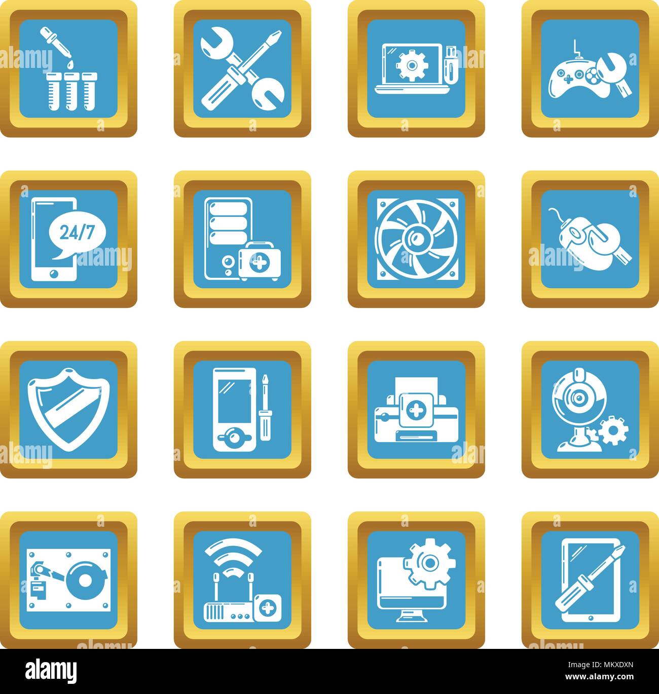 Computer repair service icons set sapphirine square vector Stock Vector ...