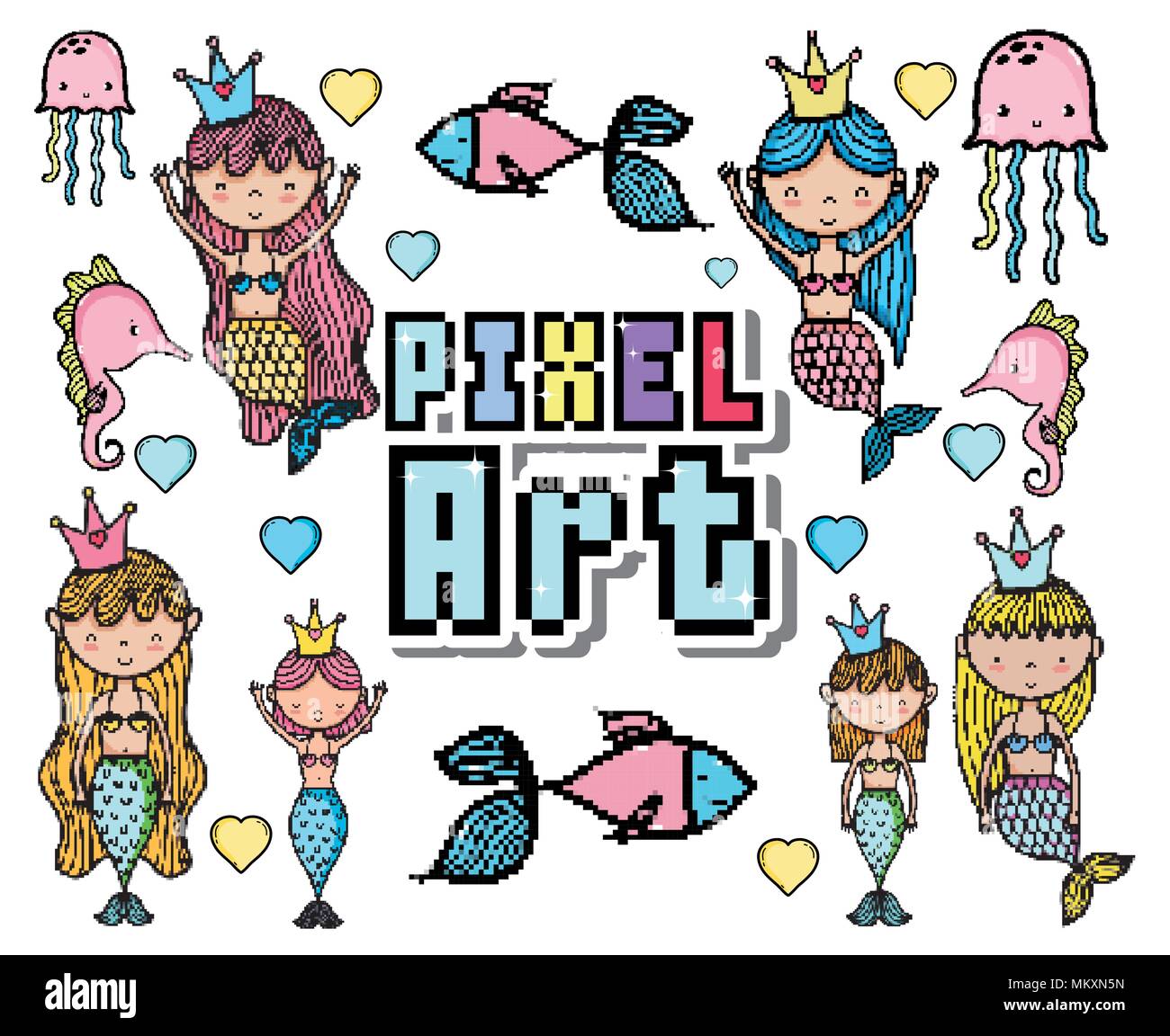 Pixel art aquatic world cartoons Stock Vector Image & Art - Alamy