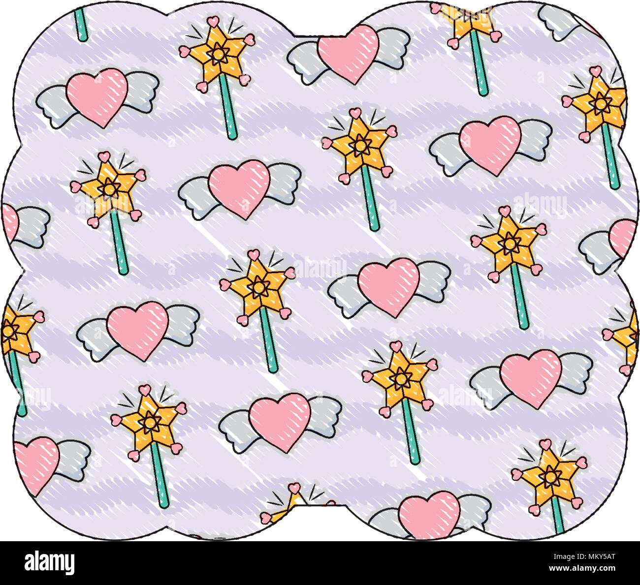 decorative frame with magic wand and hearts pattern, colorful design ...