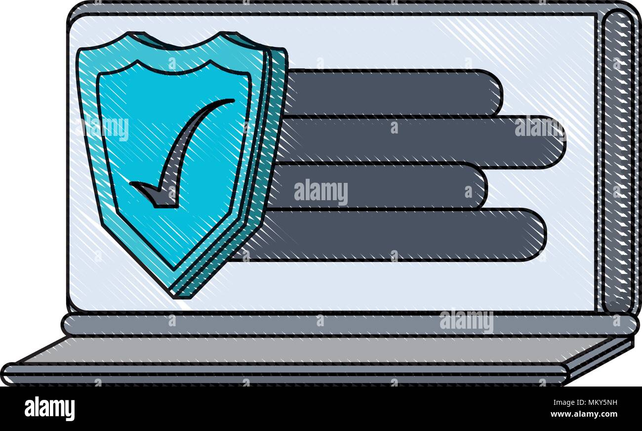 laptop computer with shield icon over white background, vector ...