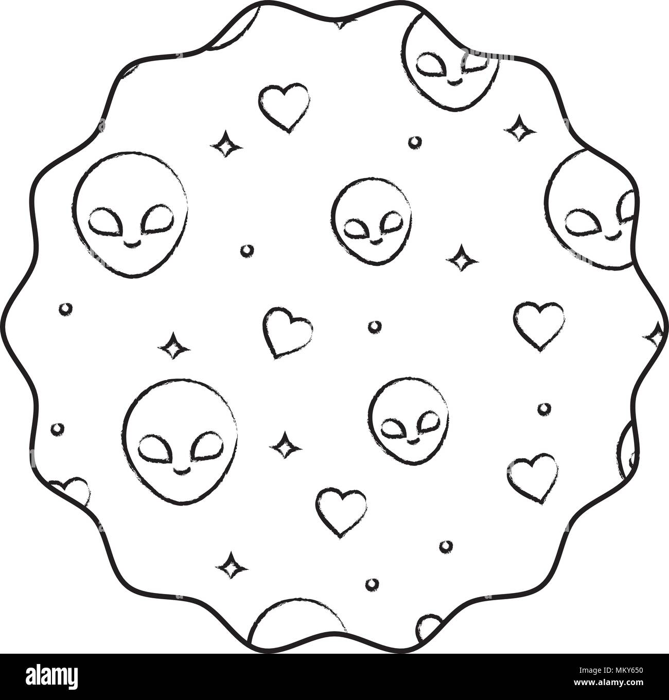 circular frame with alien and hearts pattern over white background ...