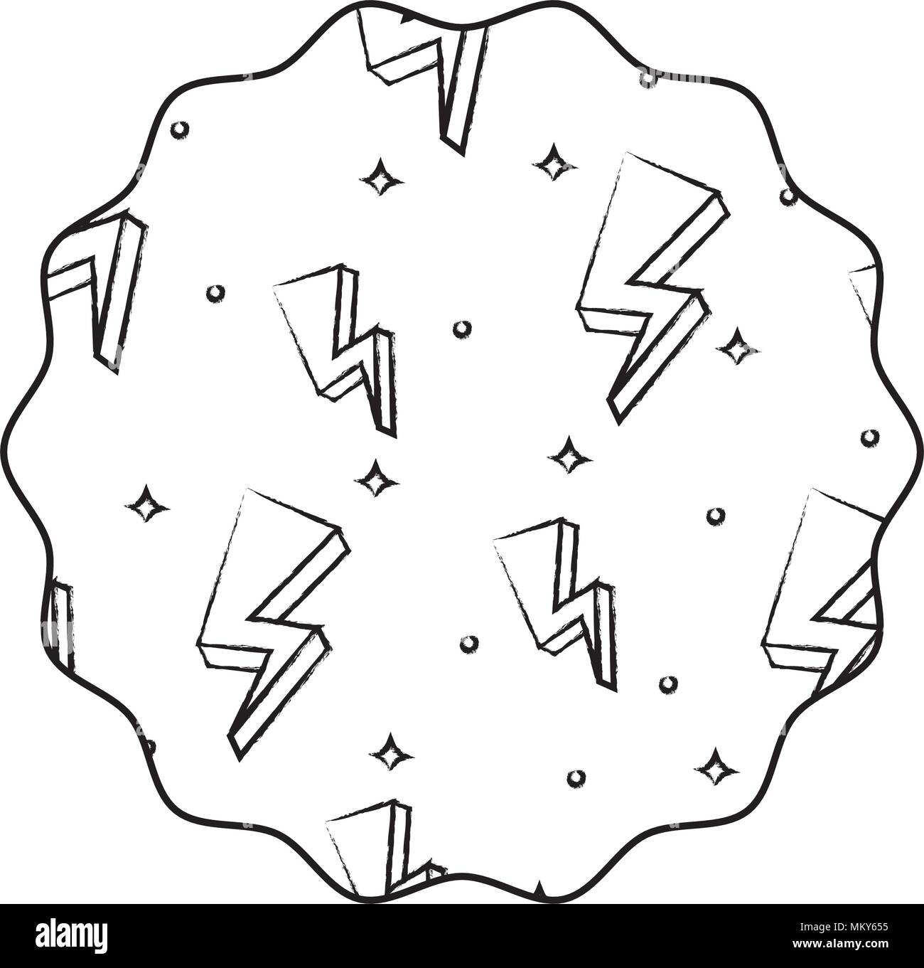 decorative circular frame with lightning pattern over white background ...