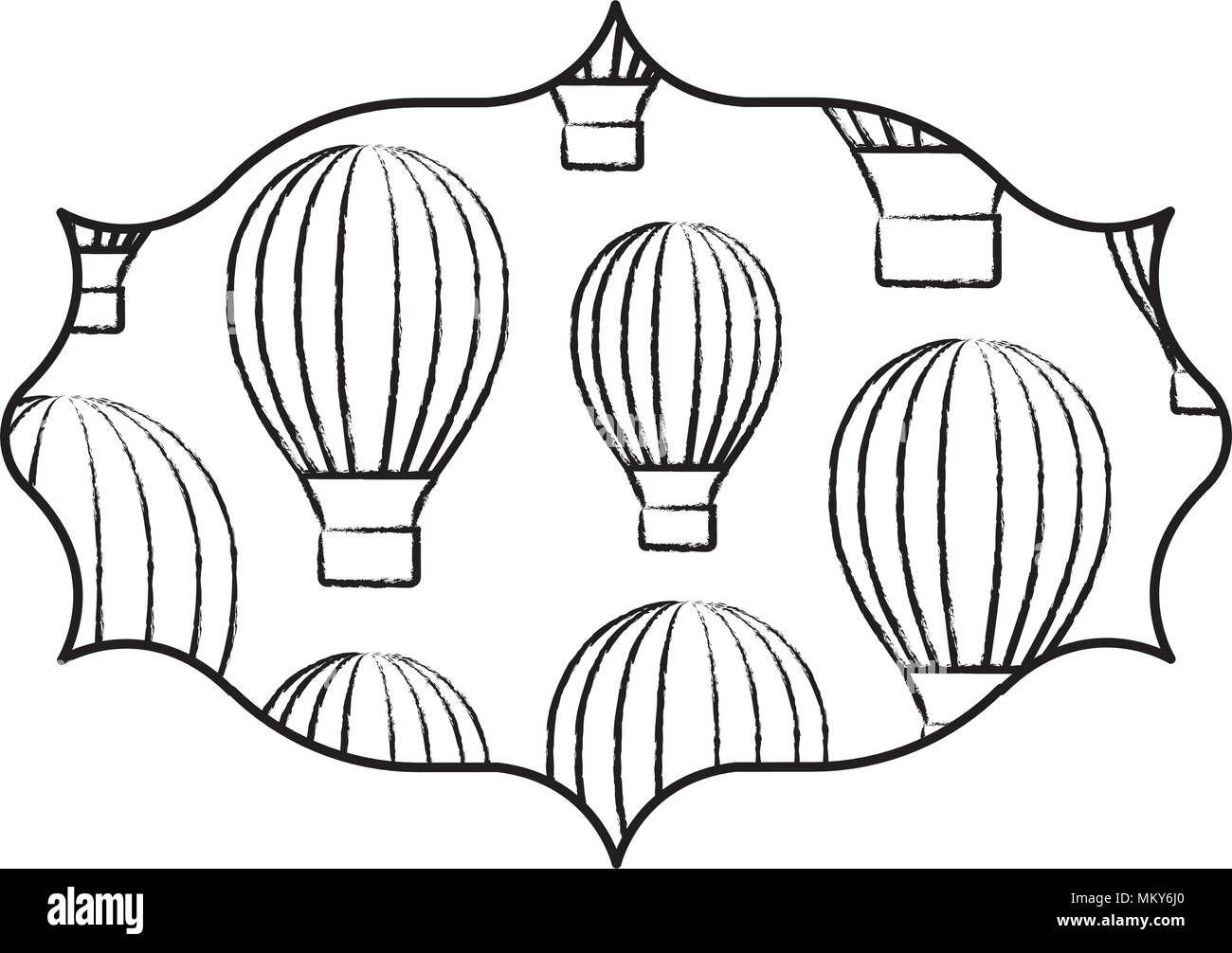 arabic frame with hot air balloons pattern over white background ...