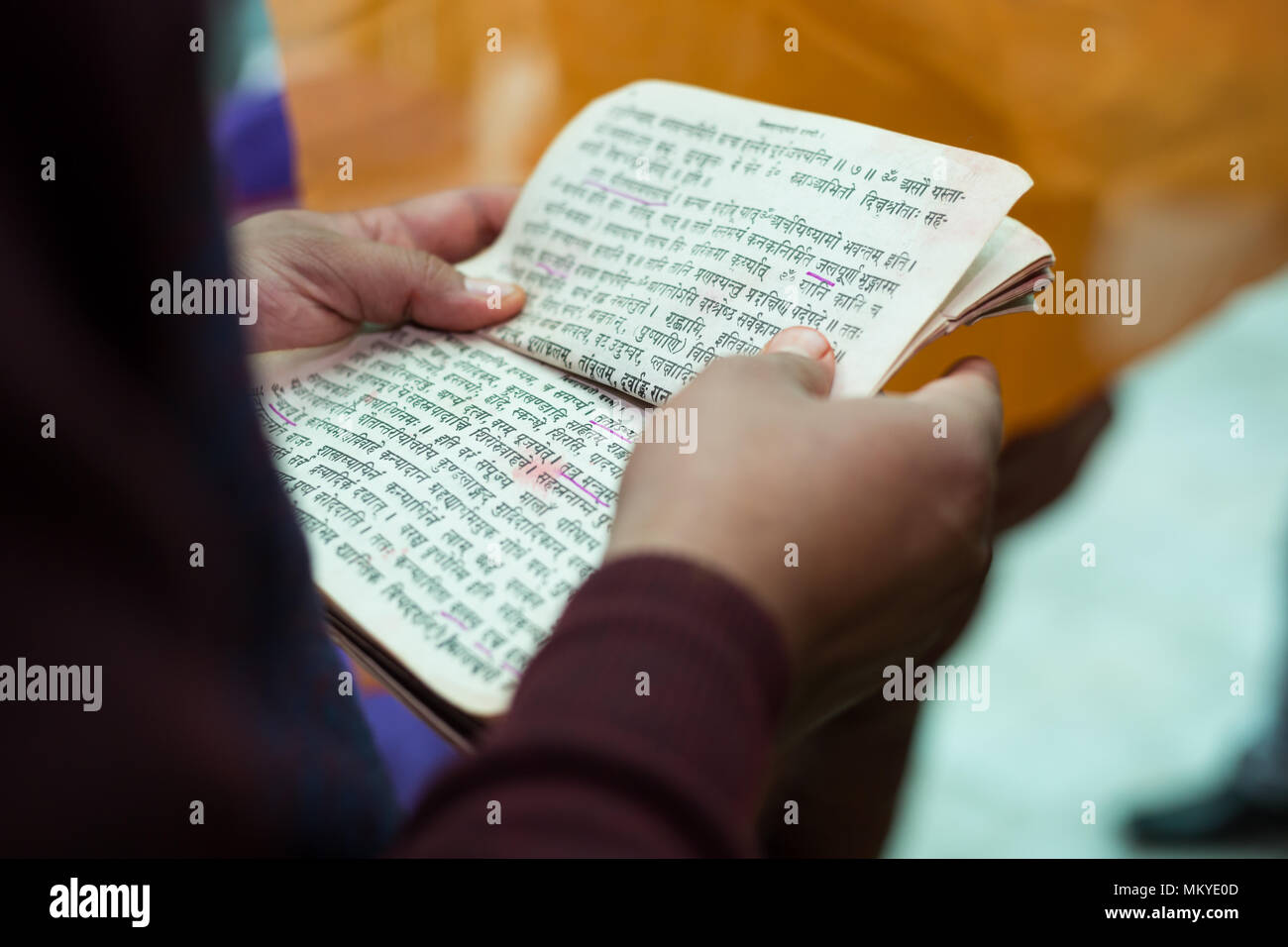 HIndu Priest reading sacred texts at wedding in Kathmandu ,Nepal Stock ...