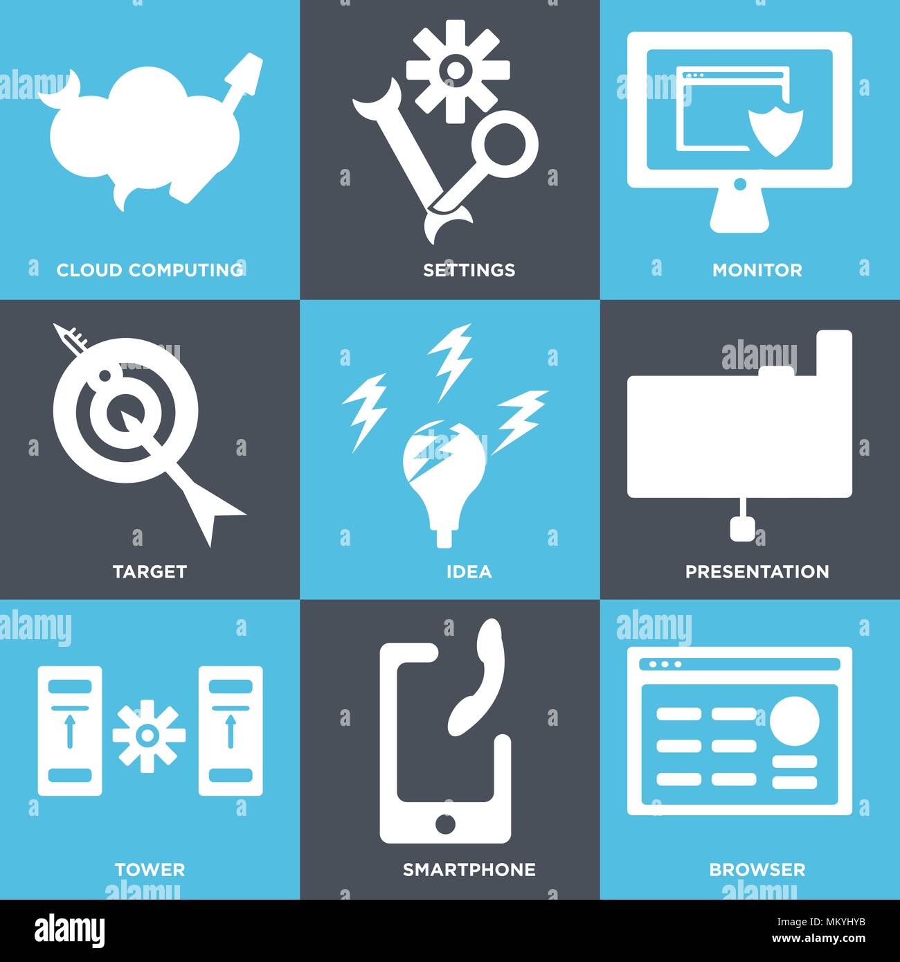 Set Of 9 Simple Editable Icons Such As Browser Smartphone Tower Presentation Idea Target