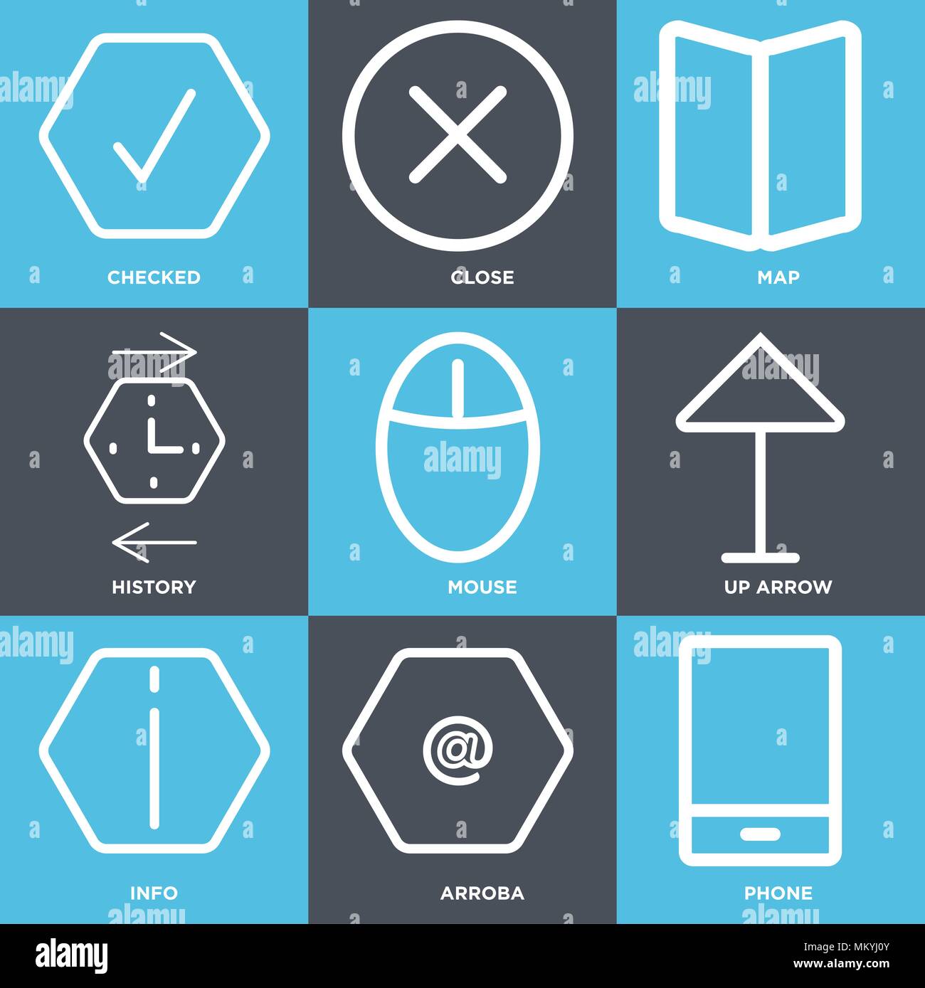 Set Of 9 simple editable icons such as Phone, Arroba, Info, Up arrow ...