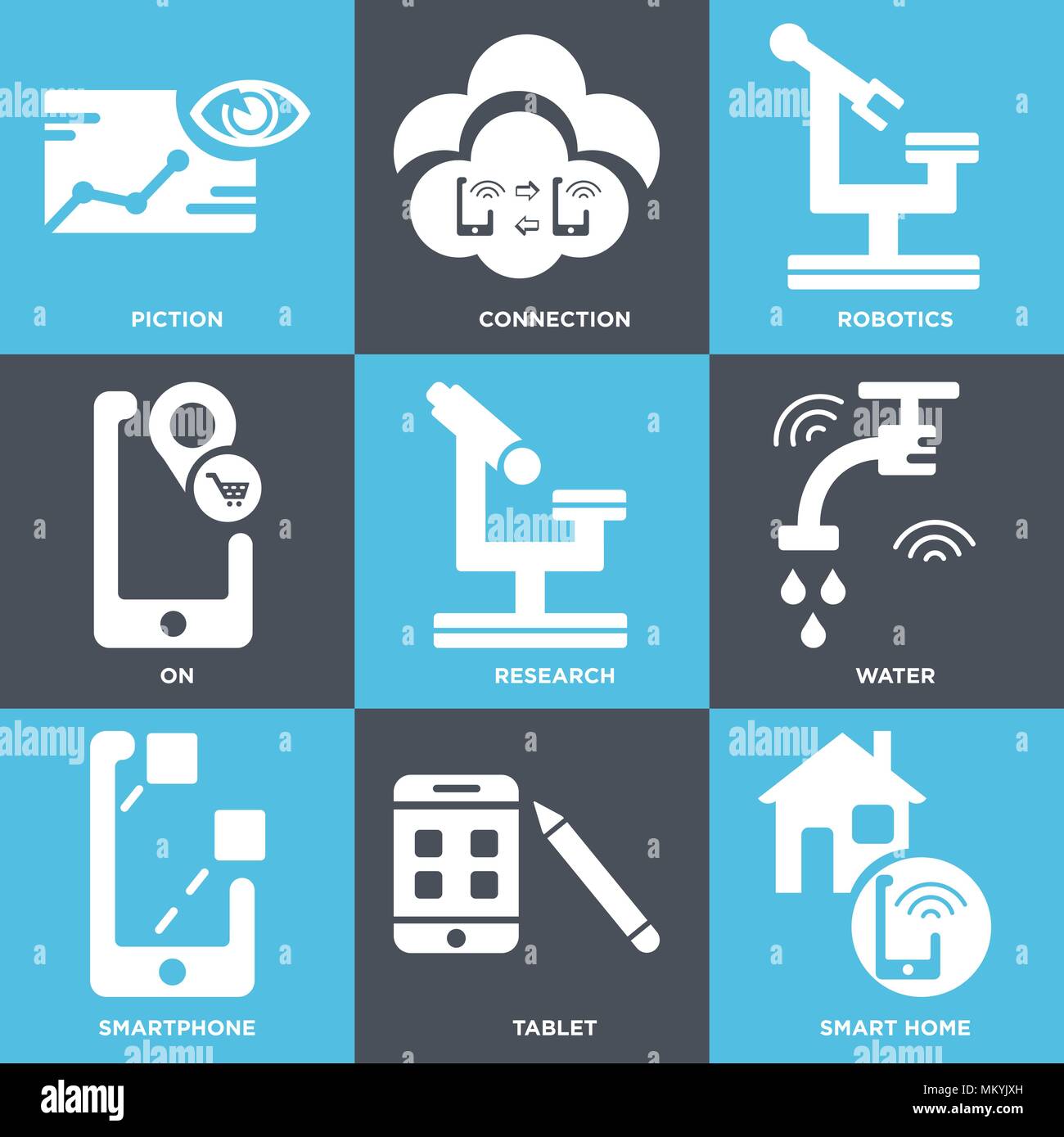 Set Of 9 simple editable icons such as Smart home, Tablet, Smartphone ...