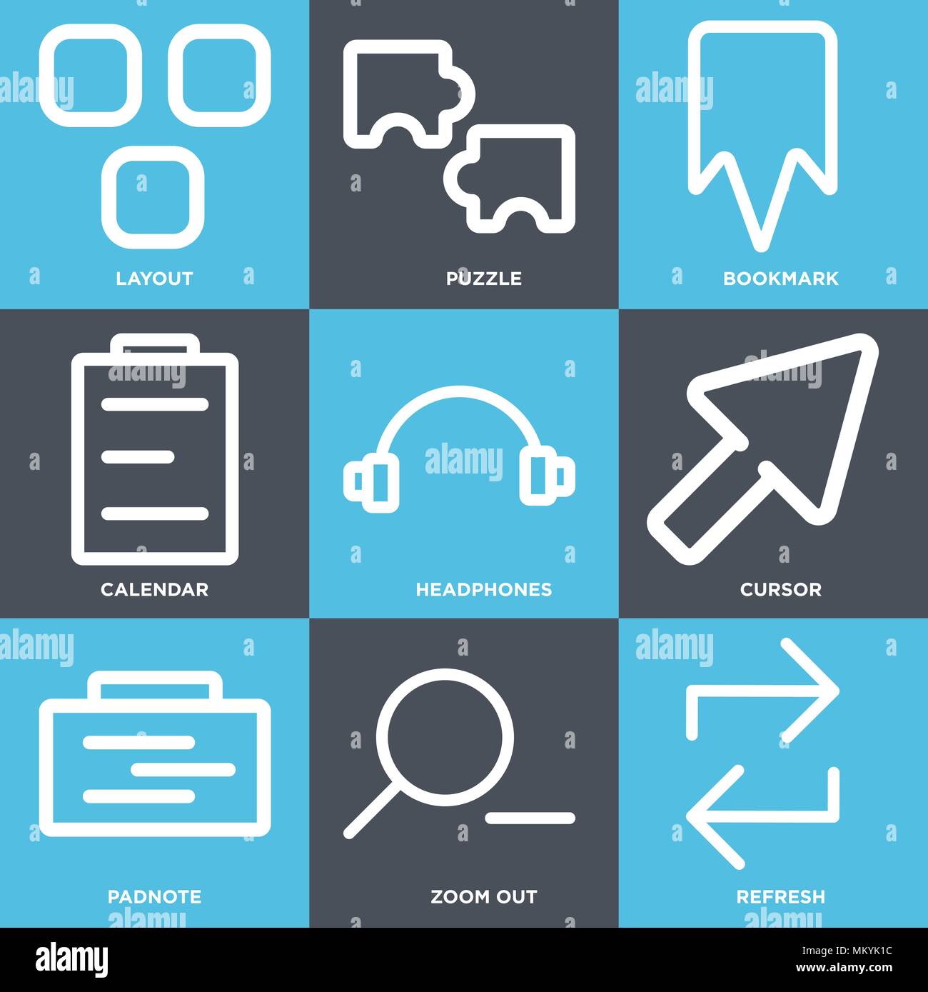Set Of 9 simple editable icons such as Refresh, Zoom out, Padnote ...
