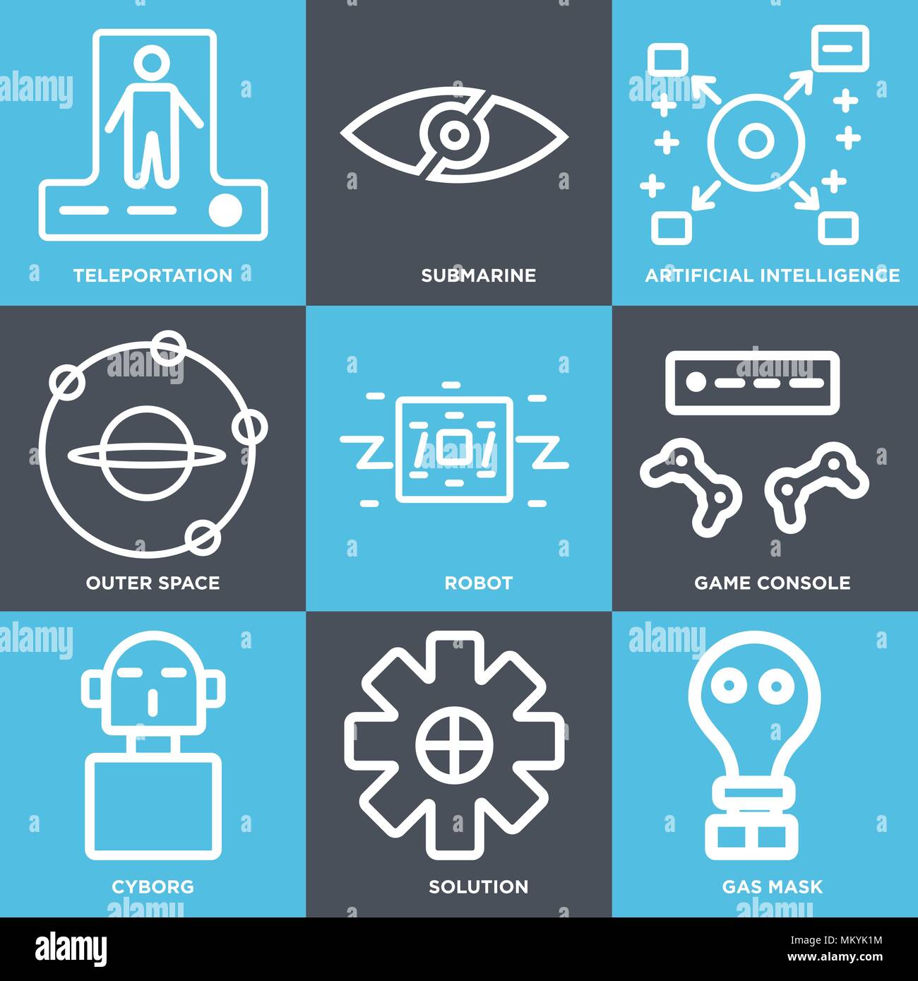 Set Of 9 Simple Editable Icons Such As Gas Mask Solution Cyborg Game Console Robot Outer