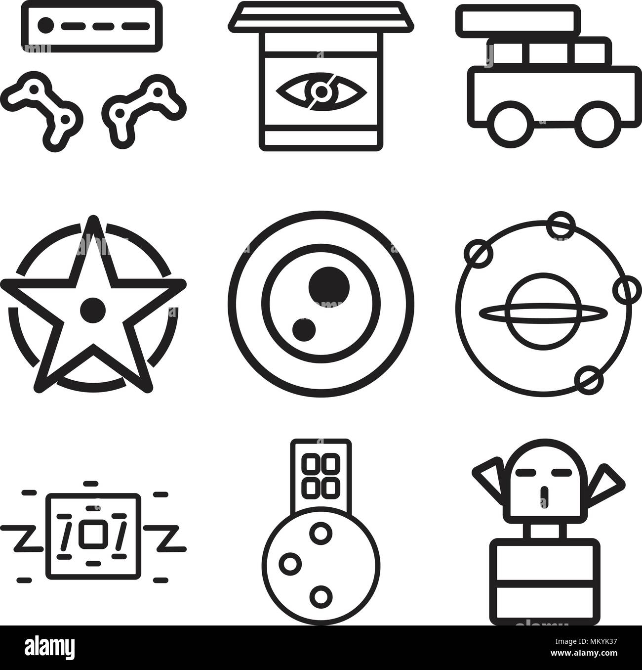 Set Of 9 simple editable icons such as Monster, City, Robot, Outer ...