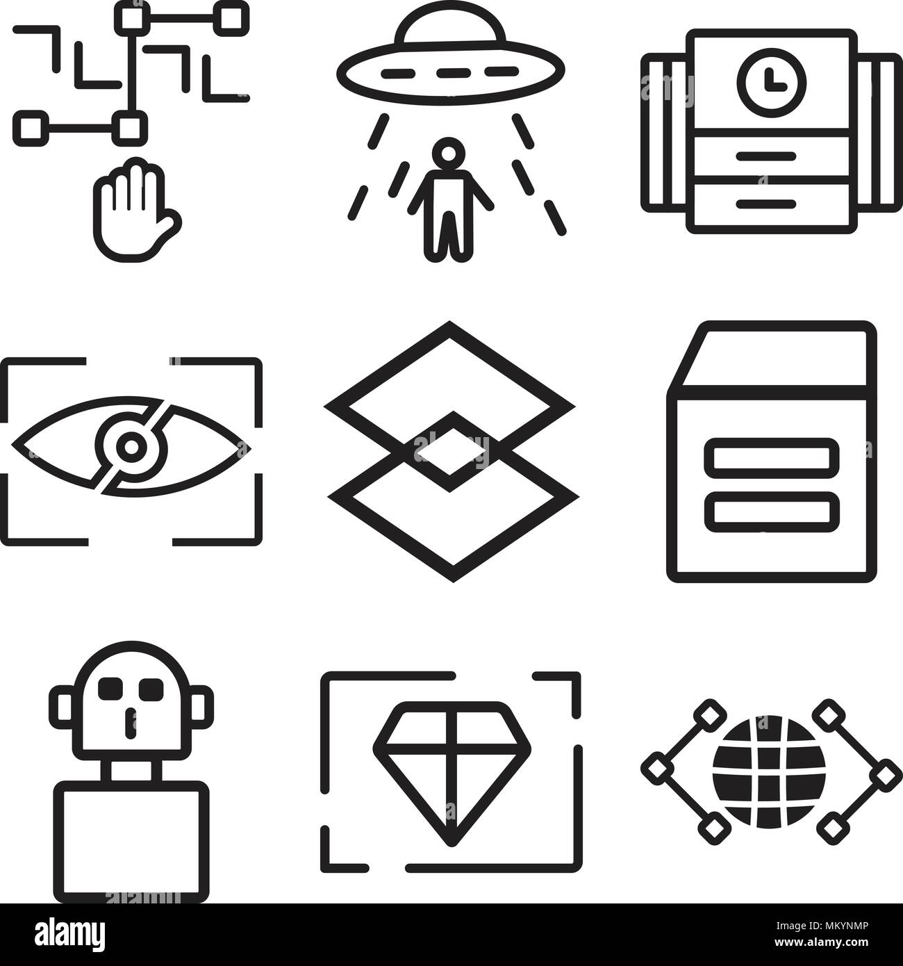 Set Of 9 Simple Editable Icons Such As Global Value Spy Warehouse Dimensions Visualization