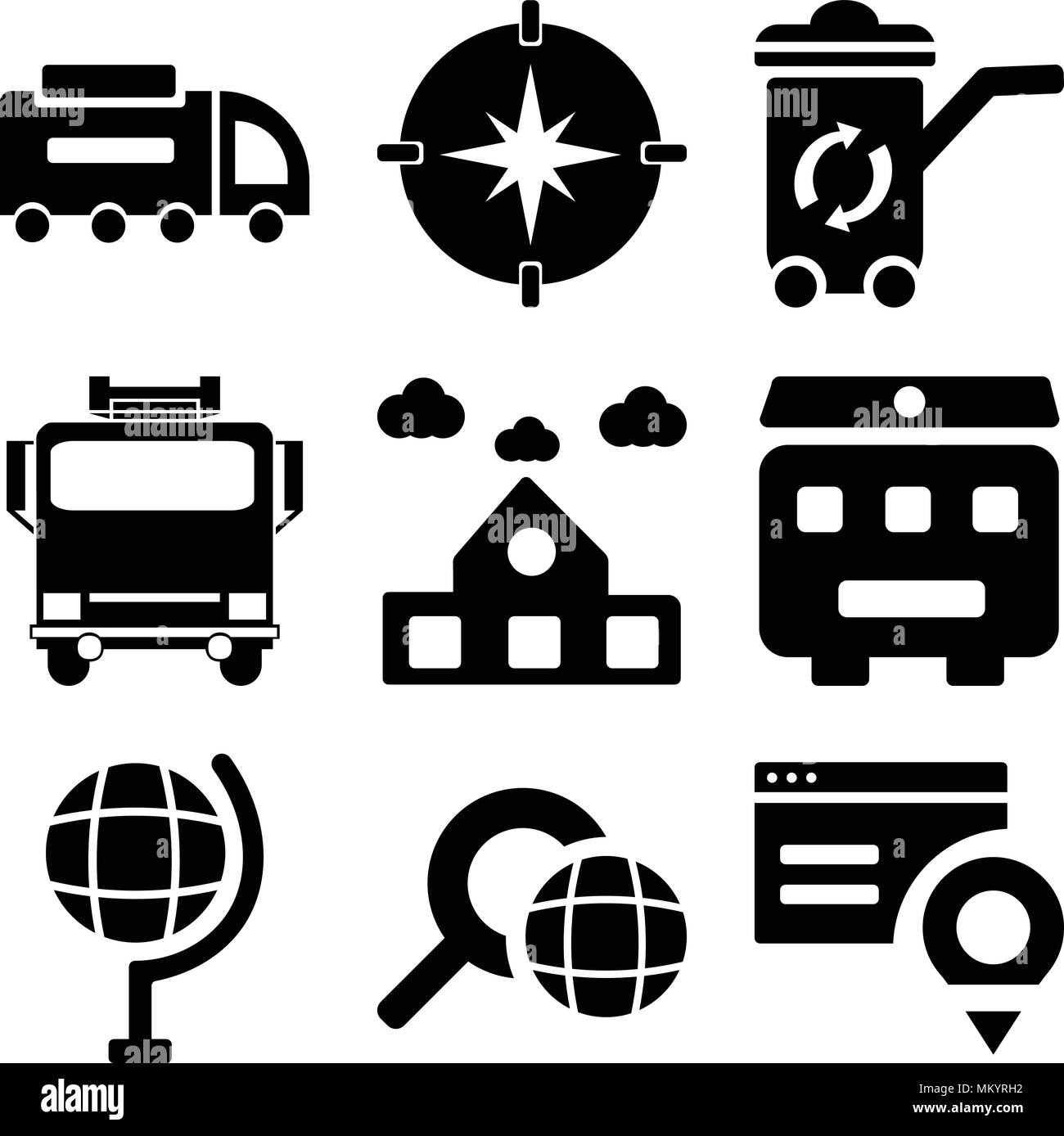 Set Of 9 simple editable icons such as Map, Search, Globe, Recycling ...