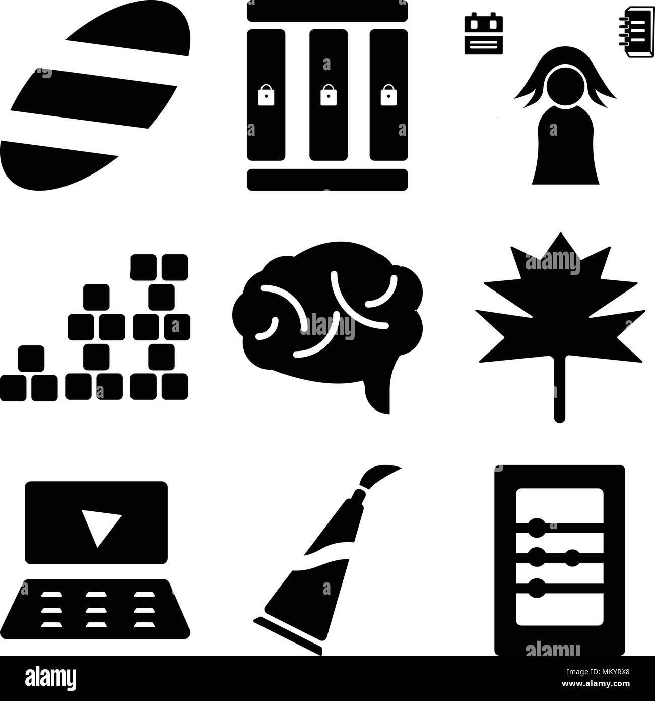 Set Of 9 simple editable icons such as Abacus, Paint tube, Laptop ...
