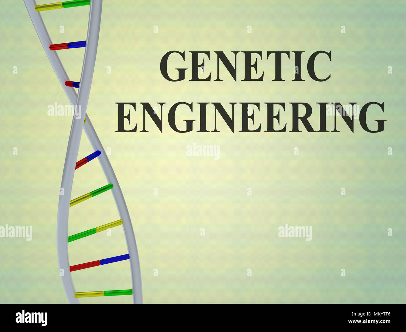 3D illustration of GENETIC ENGINEERING script with double helix ...