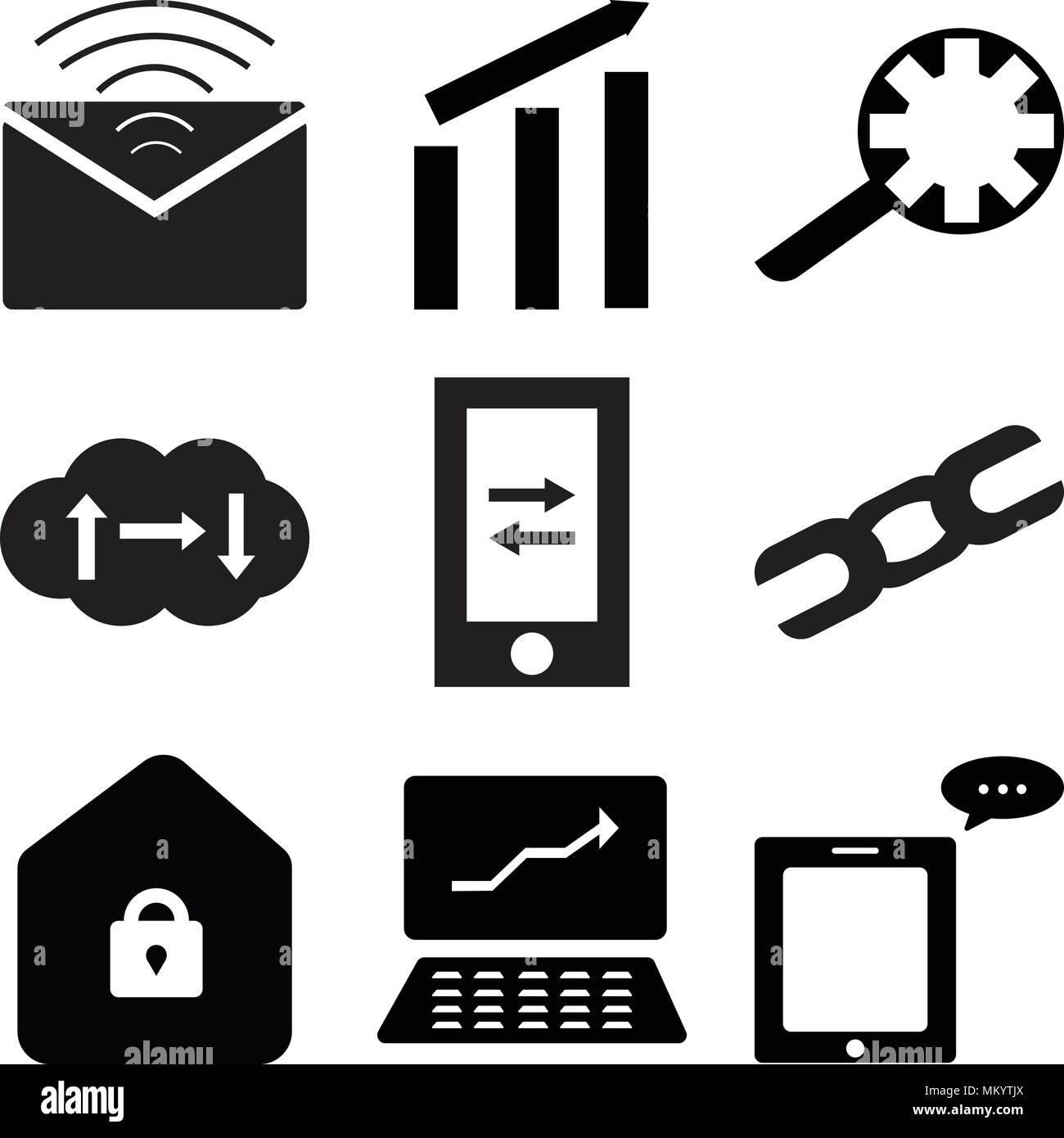 Set Of 9 Simple Editable Icons Such As Message On Phone Analytic Laptop Home Key Brocken Link
