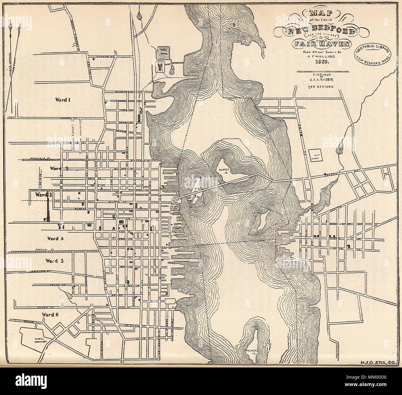 Map of New Bedford. 1830 Stock Photo - Alamy