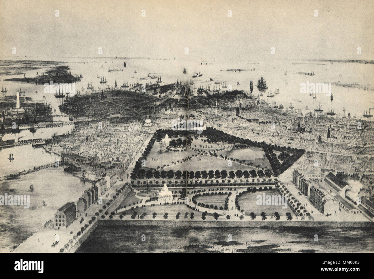 Birds Eye view of Boston. 1850 Stock Photo - Alamy