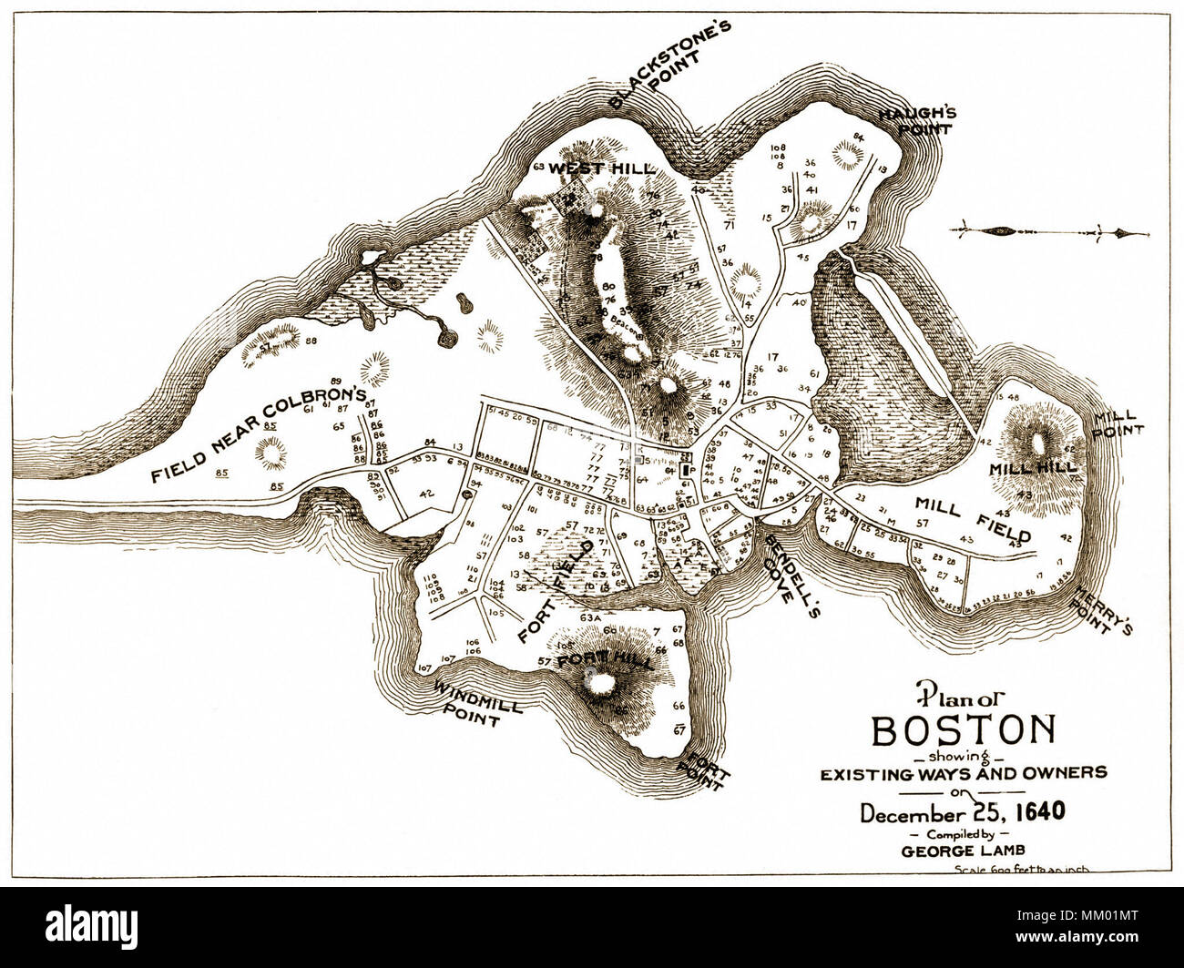 Plan of Boston by Geo. Lamb. 1640 Stock Photo - Alamy