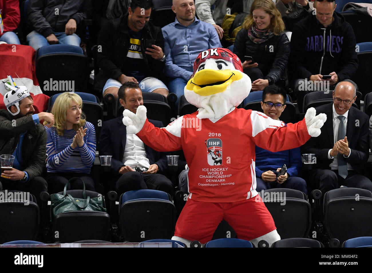 Kodan, Denmark. 07th May, 2018. Duckly mascot in action during the Ice ...