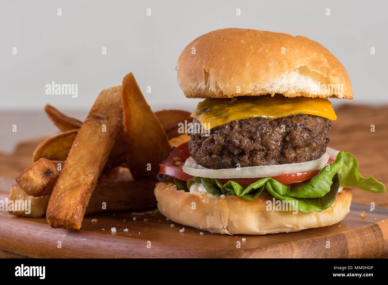 Home Made Beef Hamburger and Potato French Fries Stock Photo - Alamy