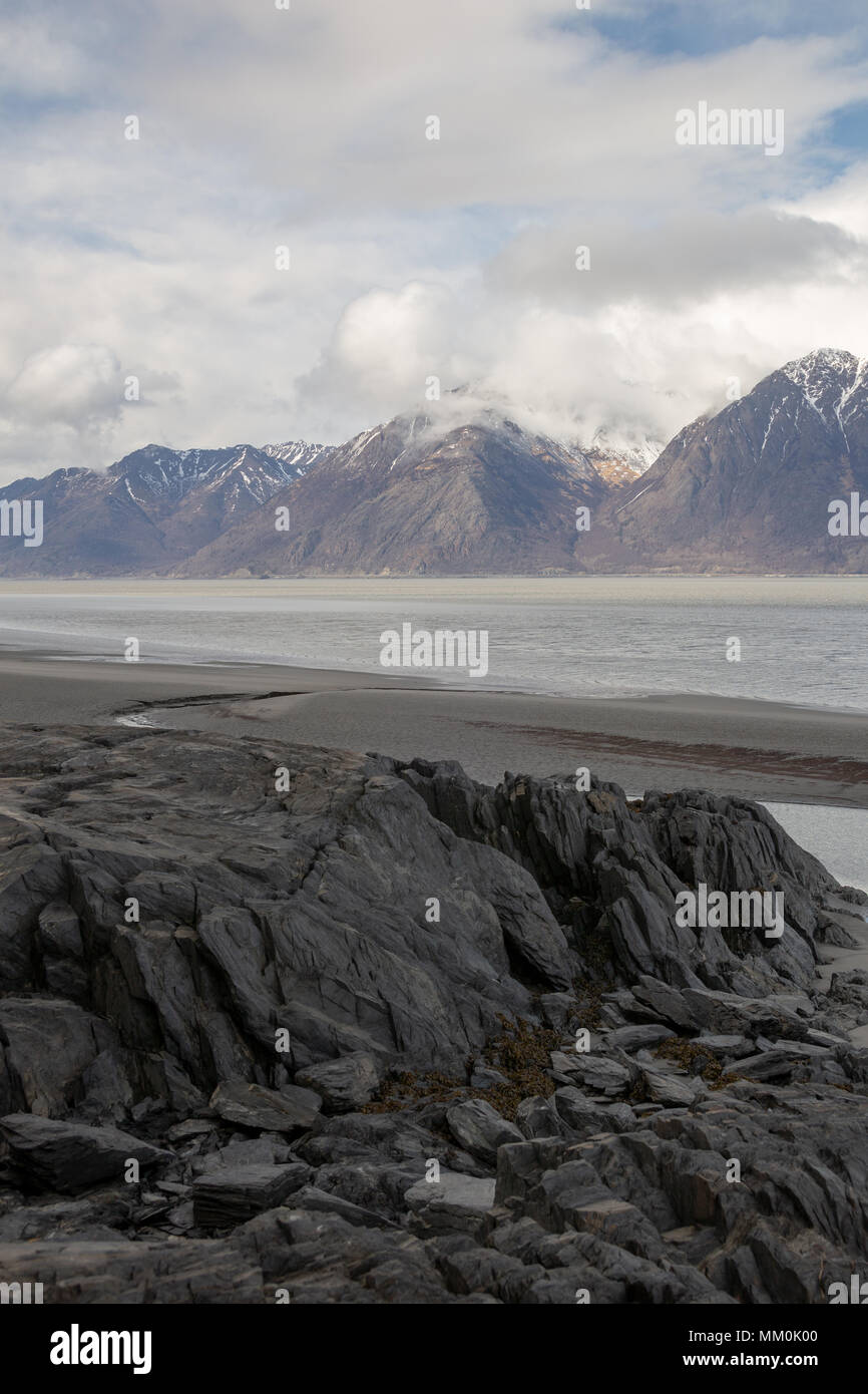 Turnagain Arm, Tidal Flats, Trees, Mountains and Water. Near Hope ...