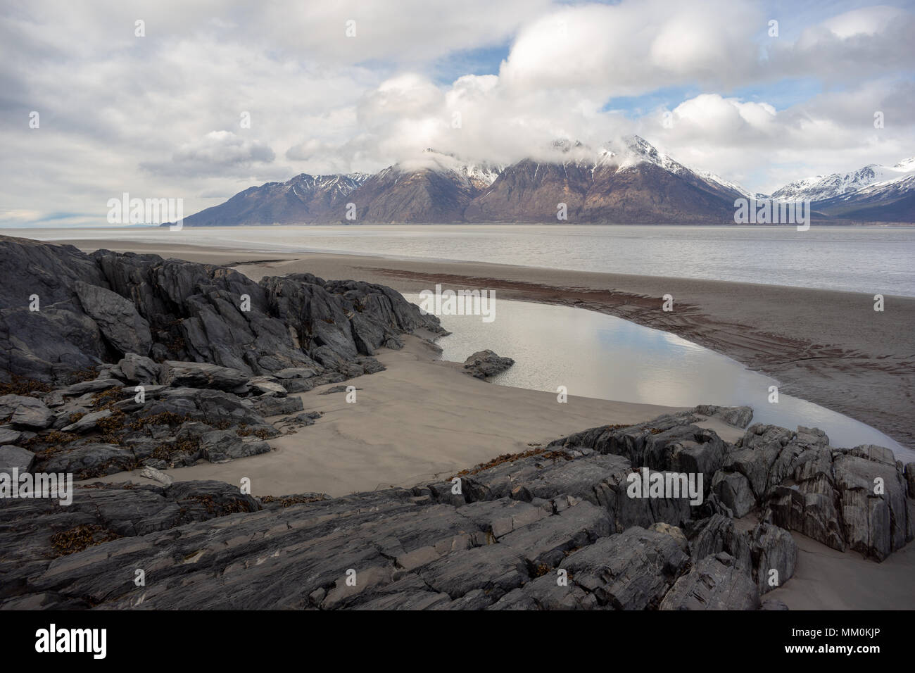 Turnagain Arm, Tidal Flats, Trees, Mountains and Water. Near Hope ...