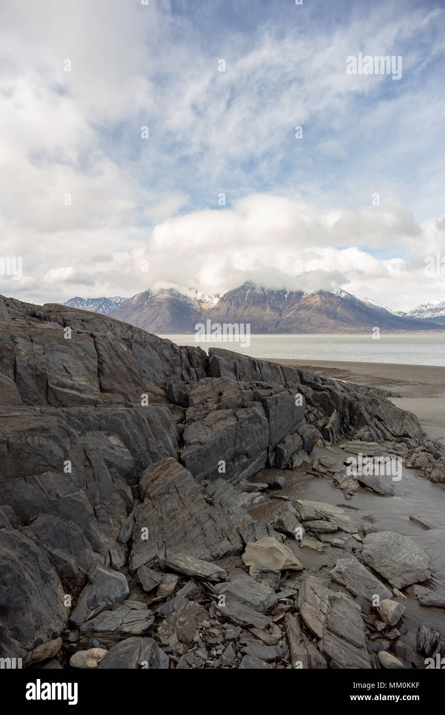 Turnagain Arm, Tidal Flats, Trees, Mountains and Water. Near Hope ...