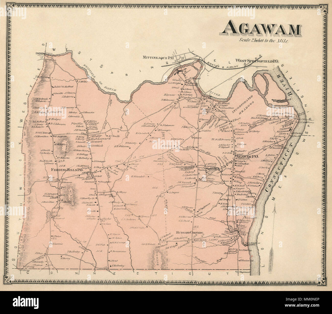Map of Hubbard Corner in town of Agawam. 1879 Stock Photo - Alamy
