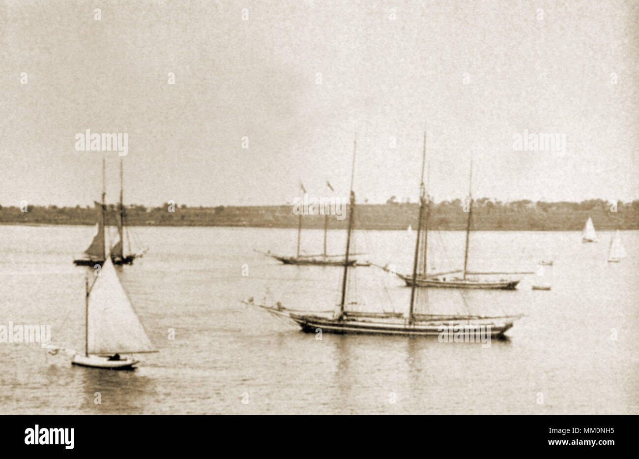 The Bay from Pocasset Wharf. Fall River. 1880 Stock Photo - Alamy