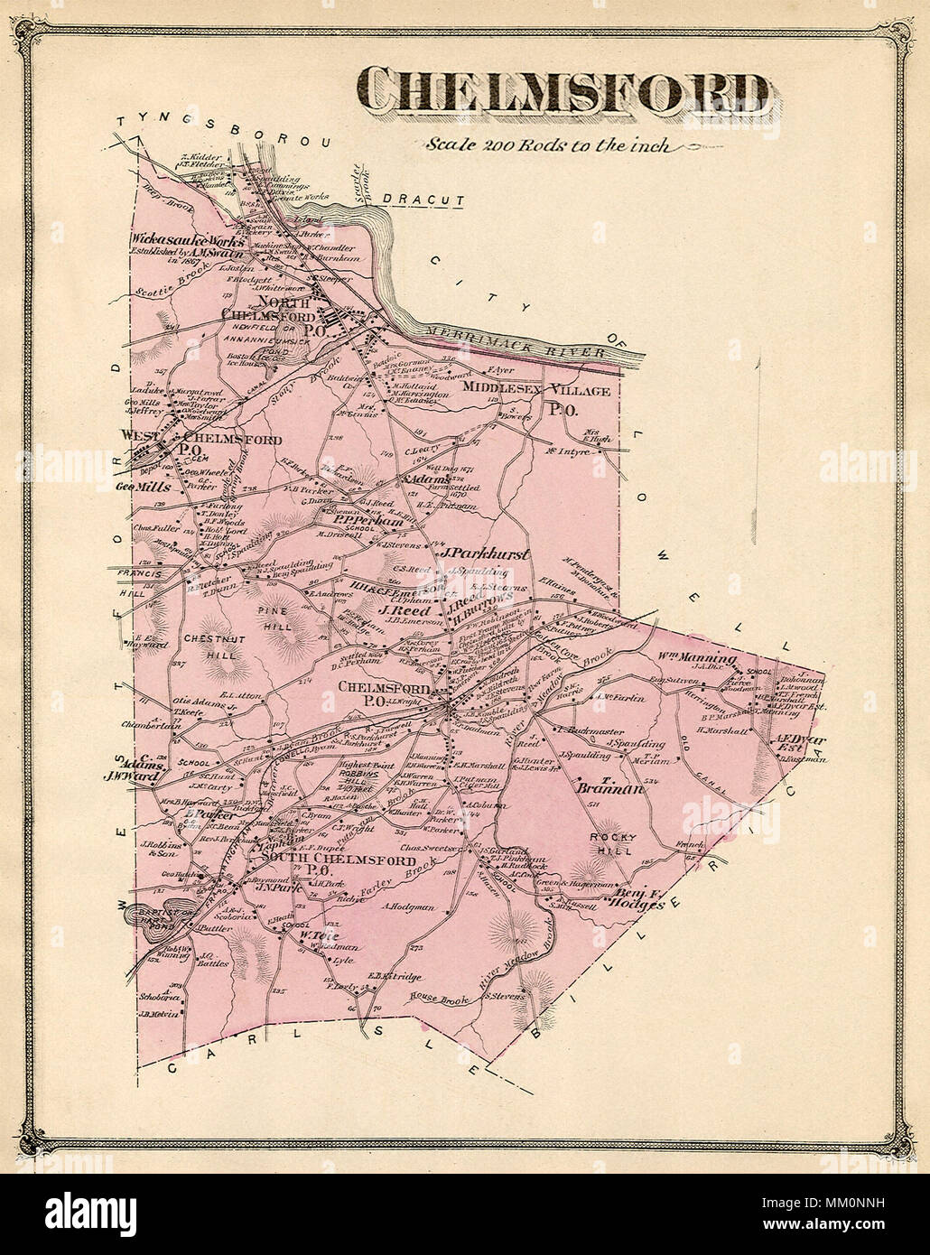 Map of West Chelmsford in Chelmsford. 1875 Stock Photo - Alamy