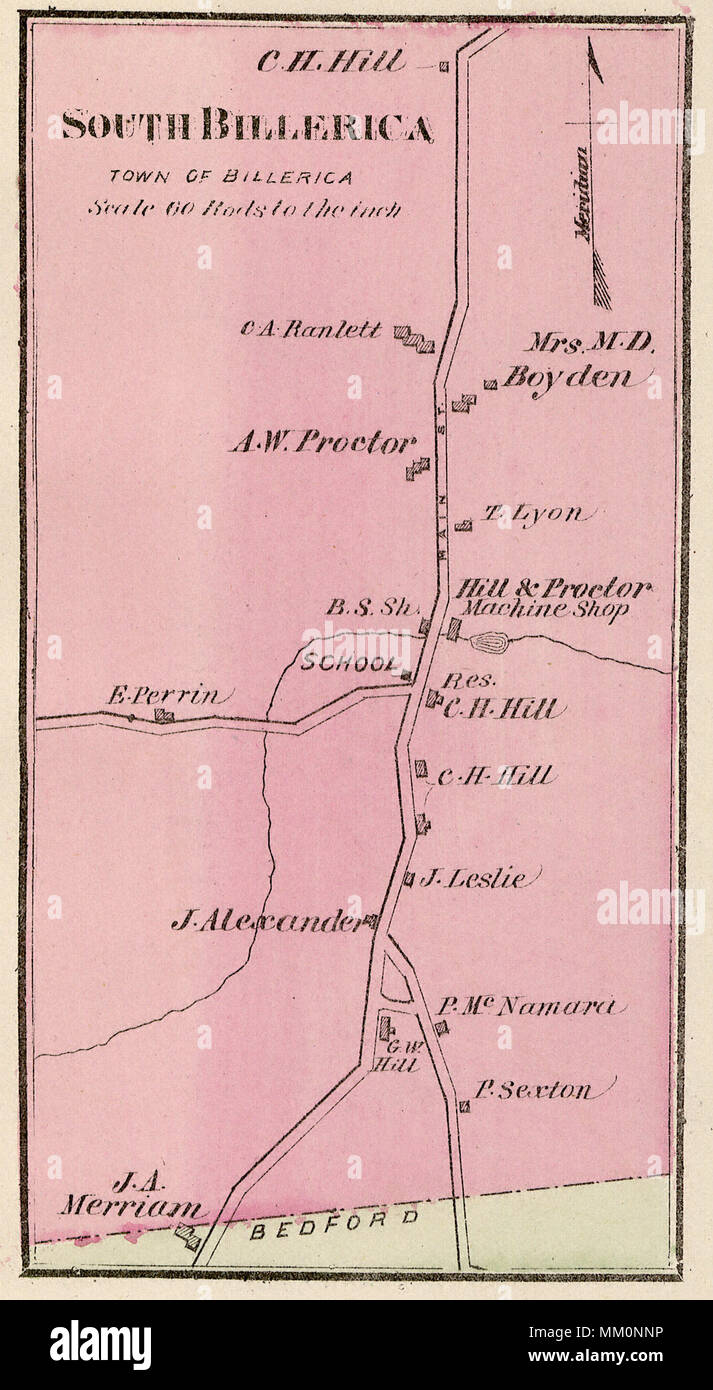Map of South Billerica. 1875 Stock Photo - Alamy