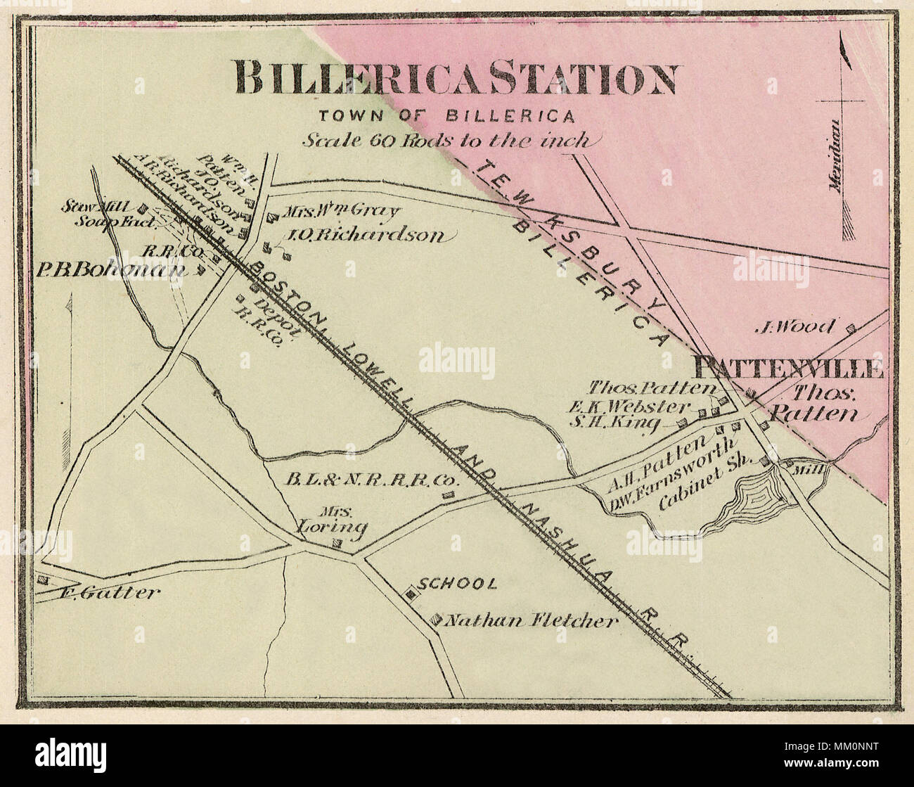 Map of Pattenville in the Town of Billerica. 1875 Stock Photo - Alamy