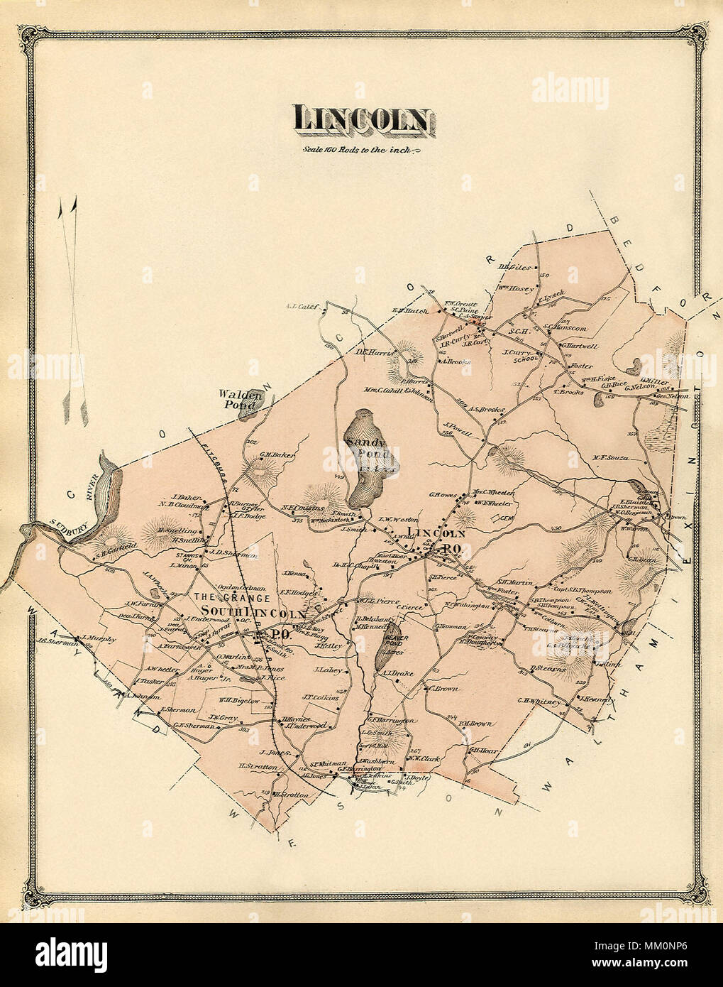 Map of South Lincoln in Town of Lincoln. 1875 Stock Photo - Alamy