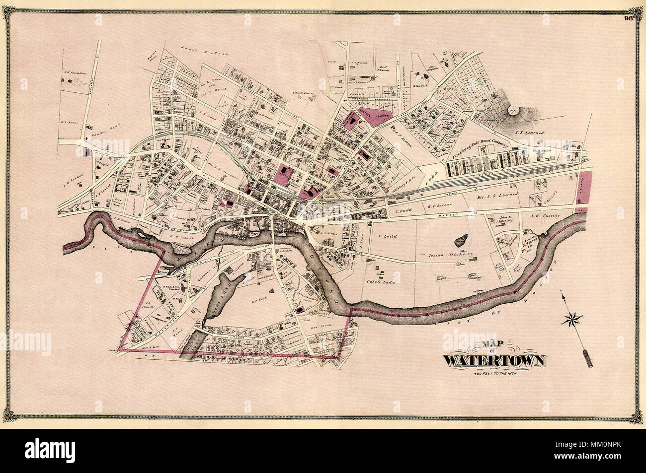 Map of Watertown. 1875 Stock Photo - Alamy